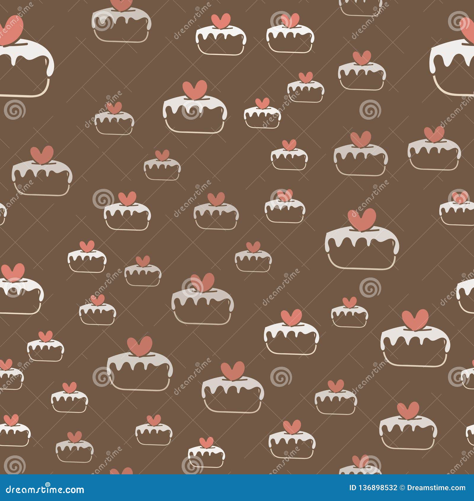 Seamless Pattern with Cakes and Hearts . Vector. Stock Vector - Illustration of party, pastry ...