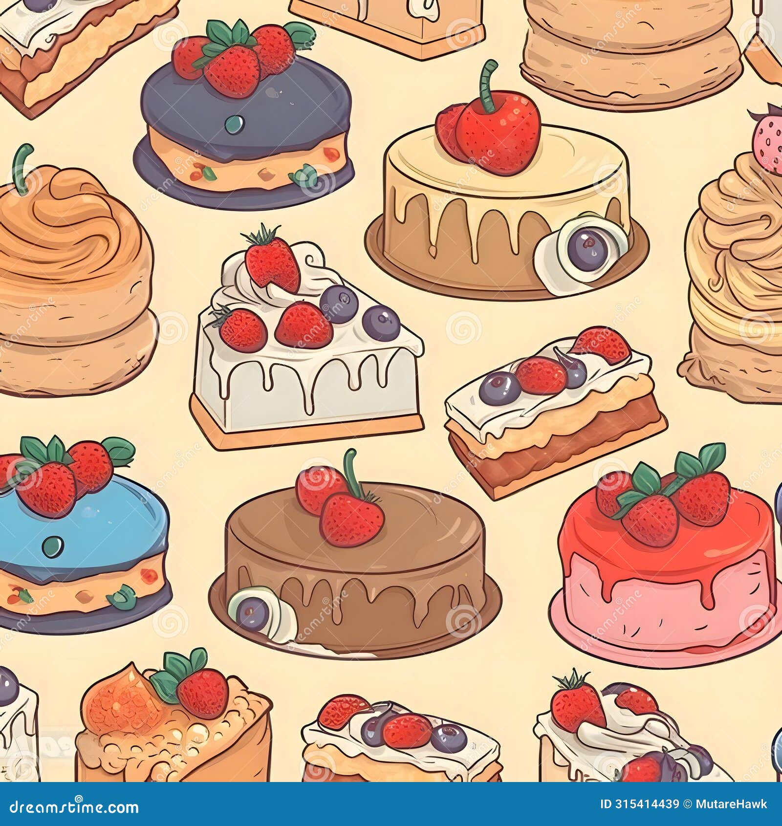 Seamless Pattern with Cakes and Pastries. Vector Illustration Stock ...