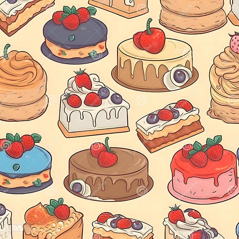 Seamless Pattern with Cakes and Pastries. Vector Illustration Stock ...