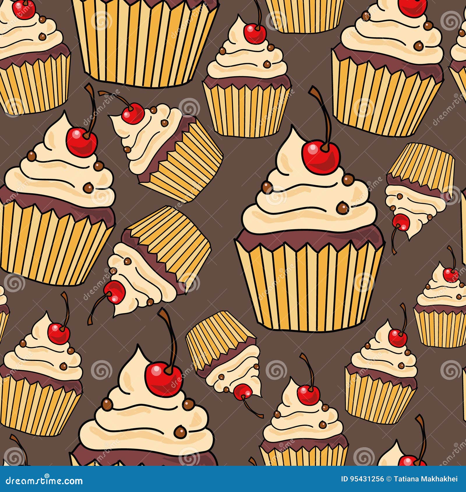 Seamless Pattern with Cakes Stock Vector - Illustration of candy ...