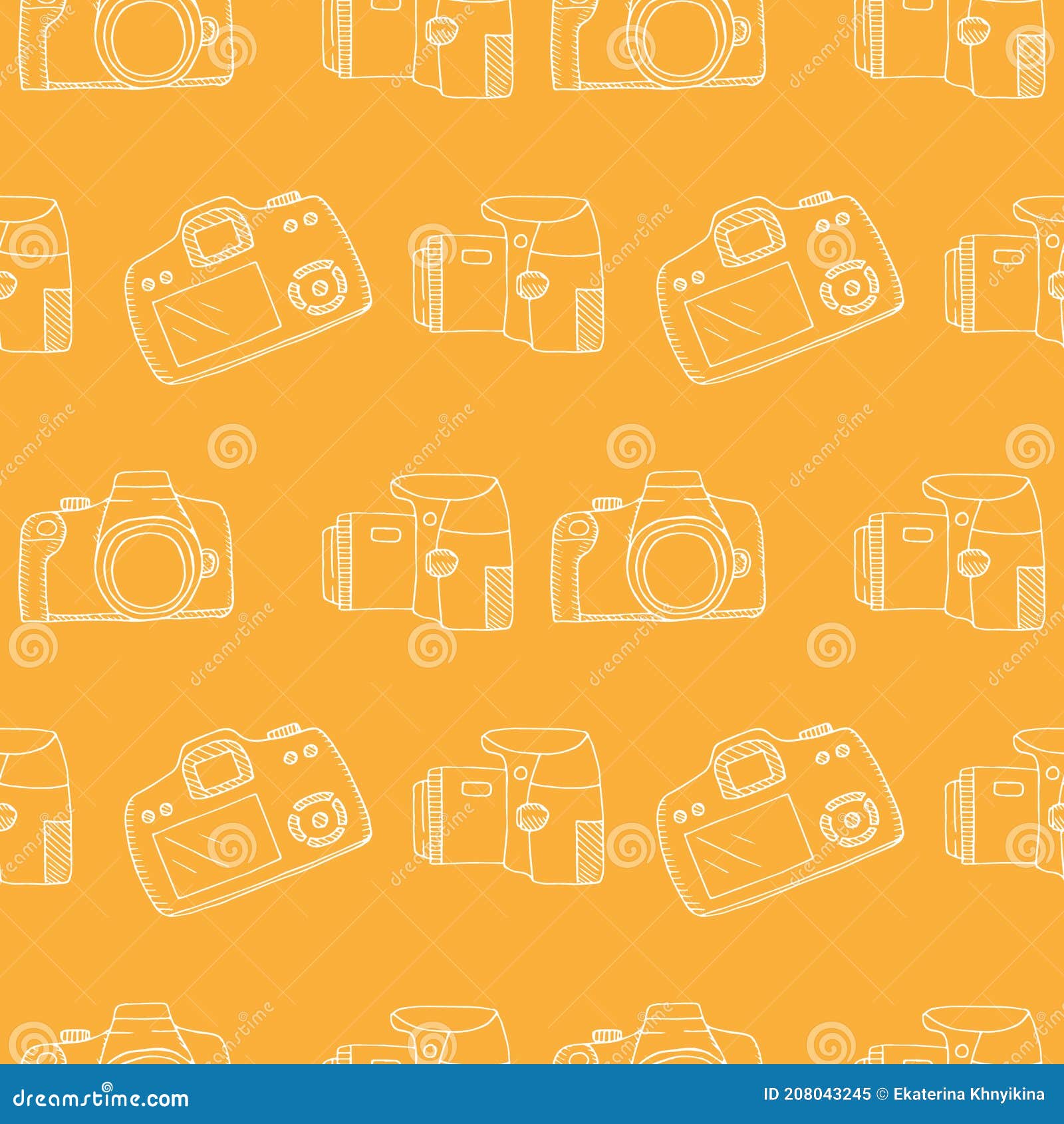 Seamless Pattern Camera, Vector Illustration, Hand Drawing Sketch ...