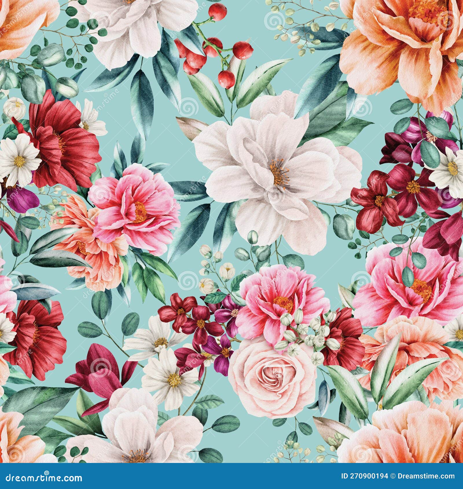 Seamless Repeating Pattern Hand-drawn Floral Flower Blossom Stock ...