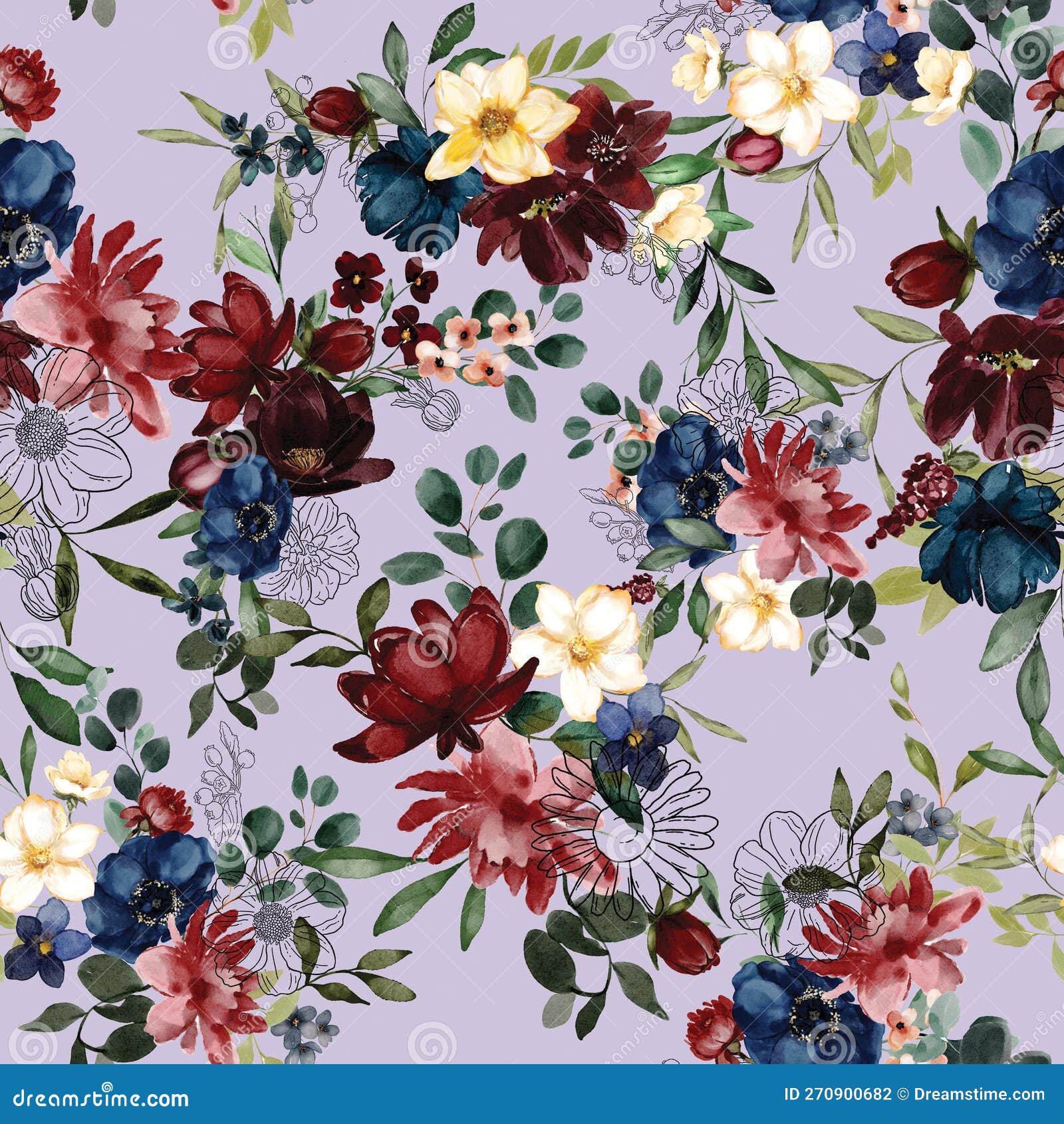 Seamless Repeating Pattern Hand-drawn Floral Flower Blossom Stock Photo ...