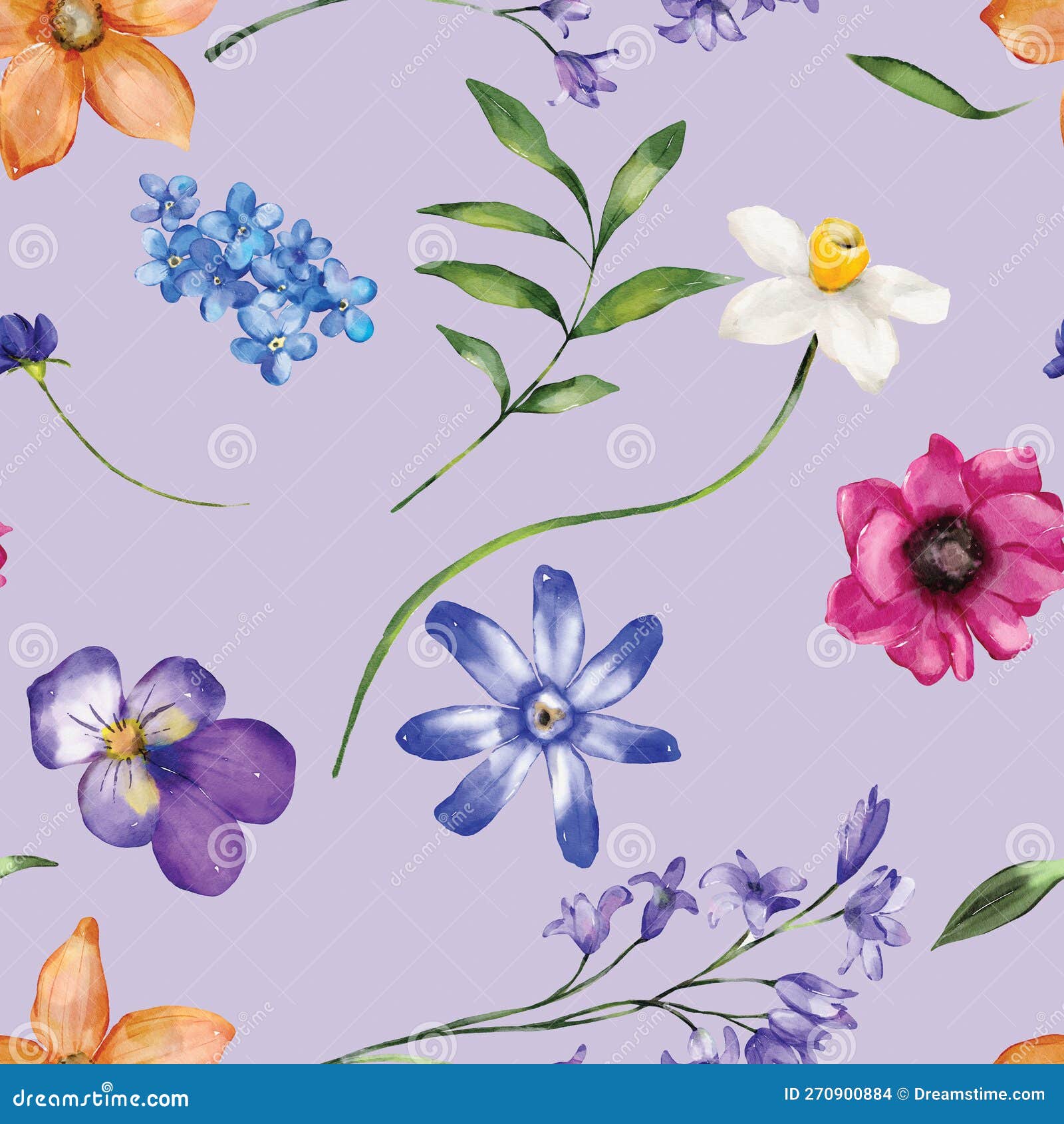 Seamless Repeating Pattern Hand-drawn Floral Flower Blossom Stock ...