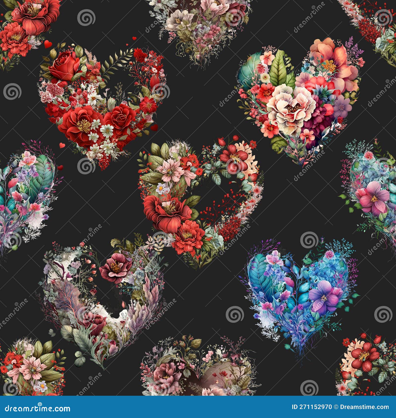 Seamless Repeating Pattern with Lovely and Cute Romantic Hearts Stock ...