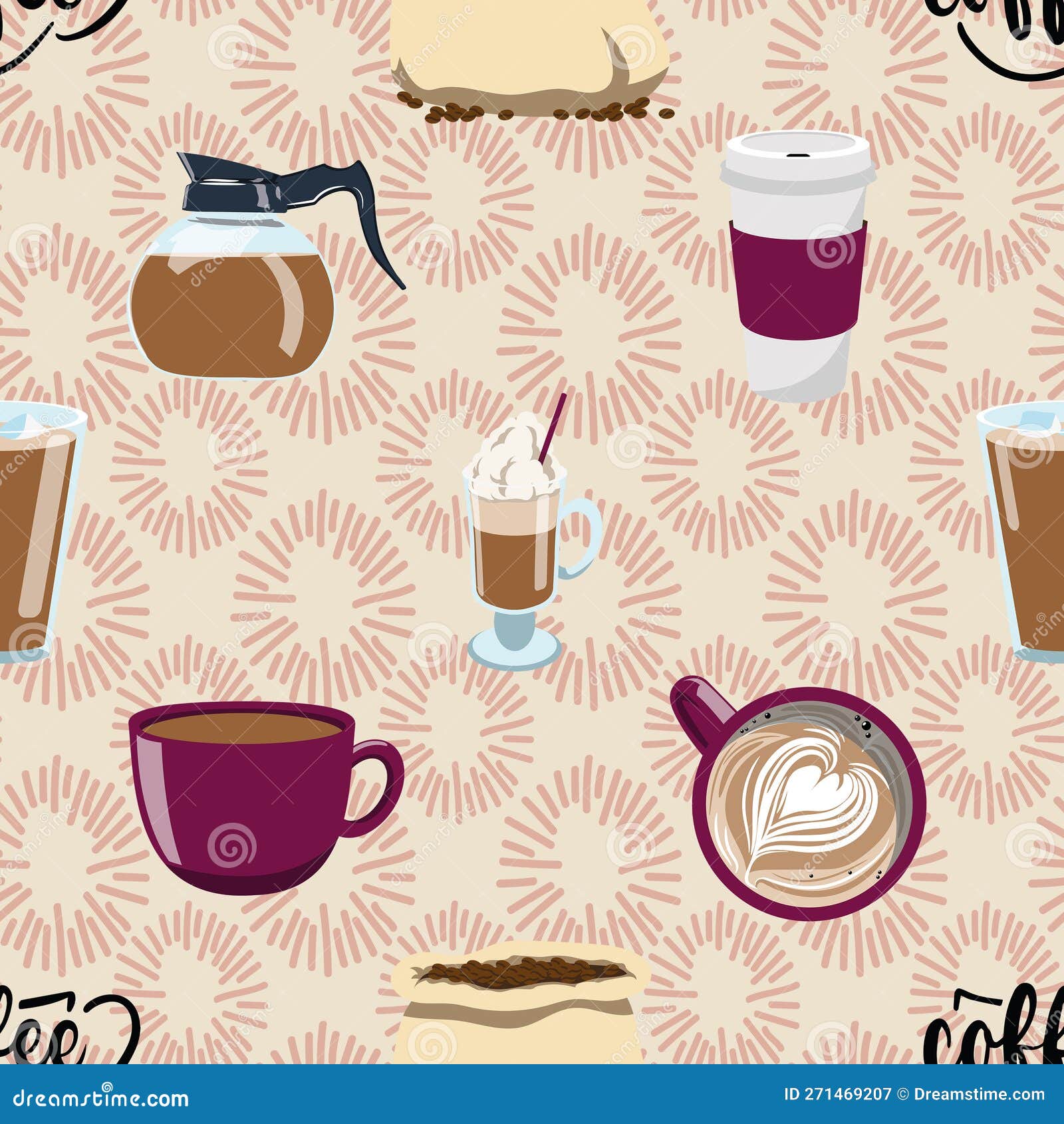 Seamless Repeating Pattern for Coffee Lovers Stock Illustration ...