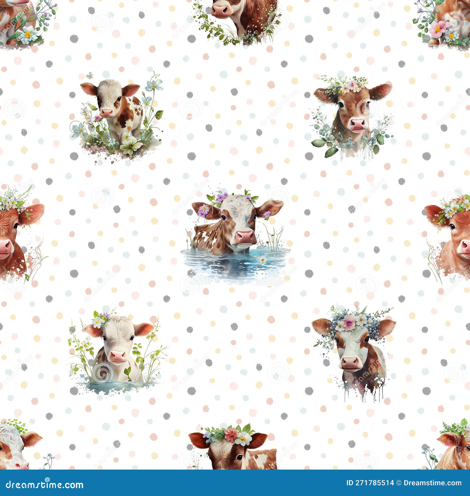 Seamless Repeating Pattern with Cute Cows Stock Photo - Image of ...