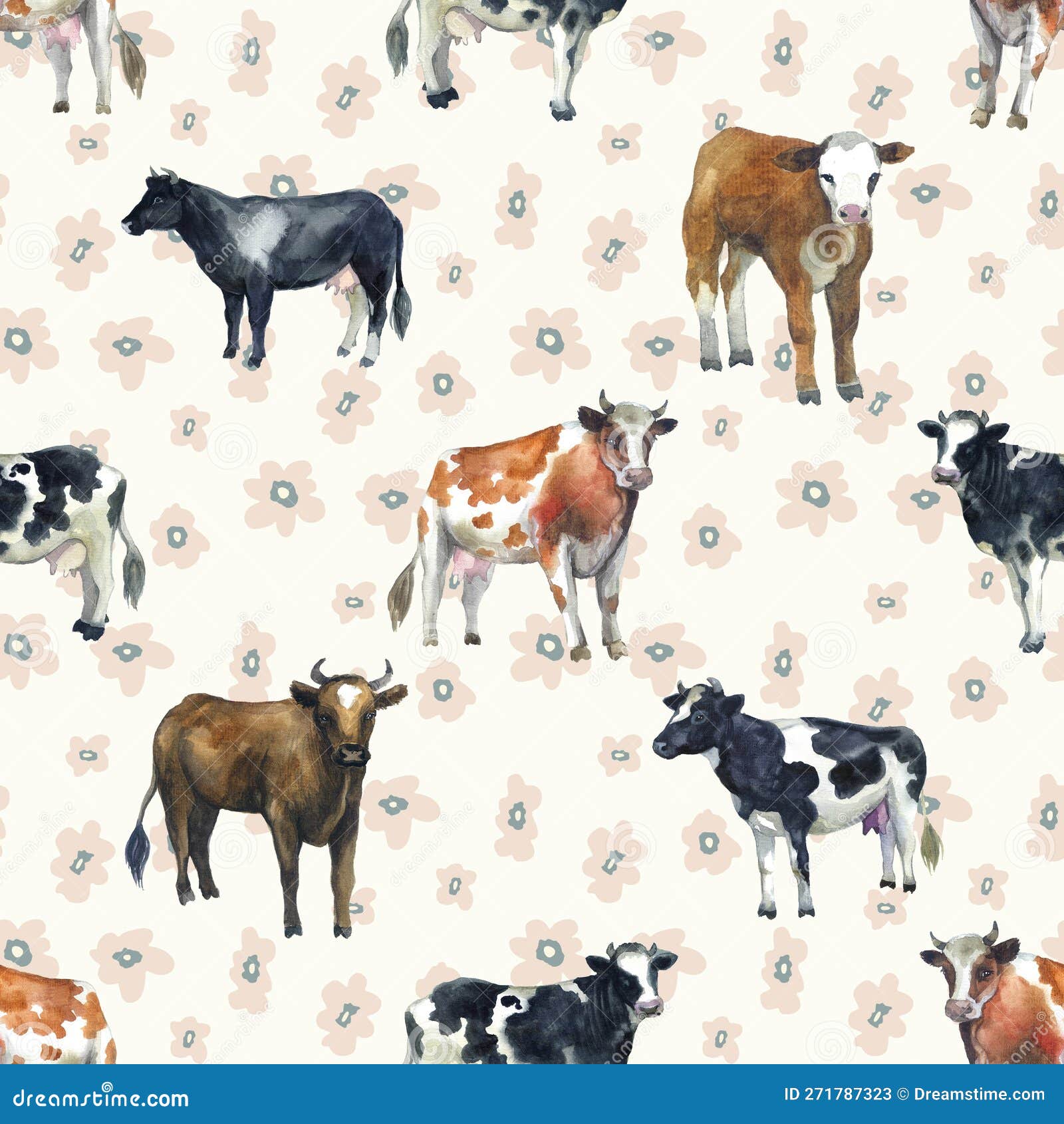 Seamless Repeating Pattern with Cute Cows Stock Illustration ...