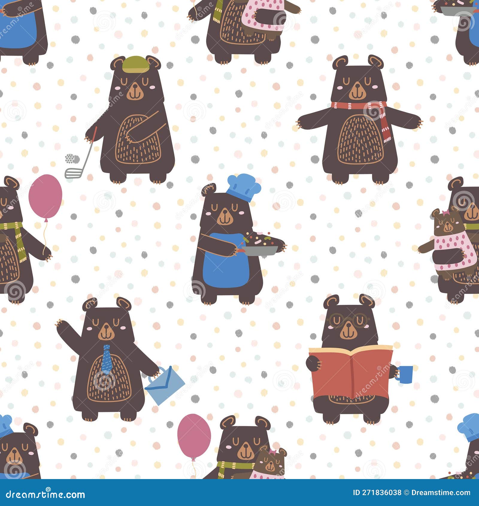 Seamless Repeating Pattern with Cute Bears Stock Illustration ...