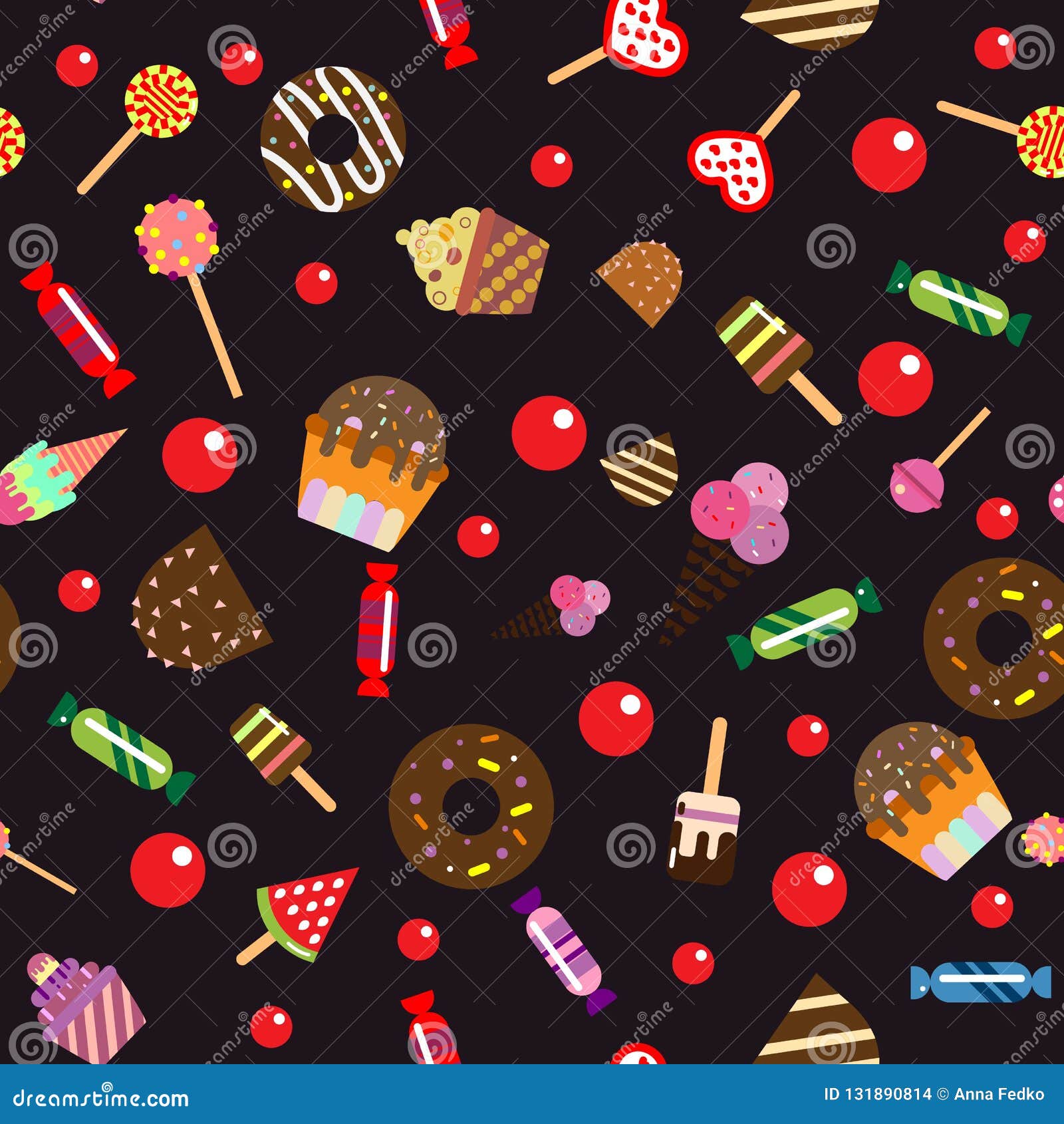 Seamless Pattern with Candies and Sweets Stock Vector - Illustration of ...