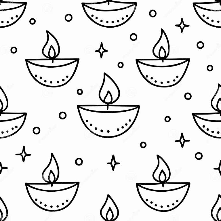 Seamless Pattern with Candles in the Shape of a Diya Stock Vector ...