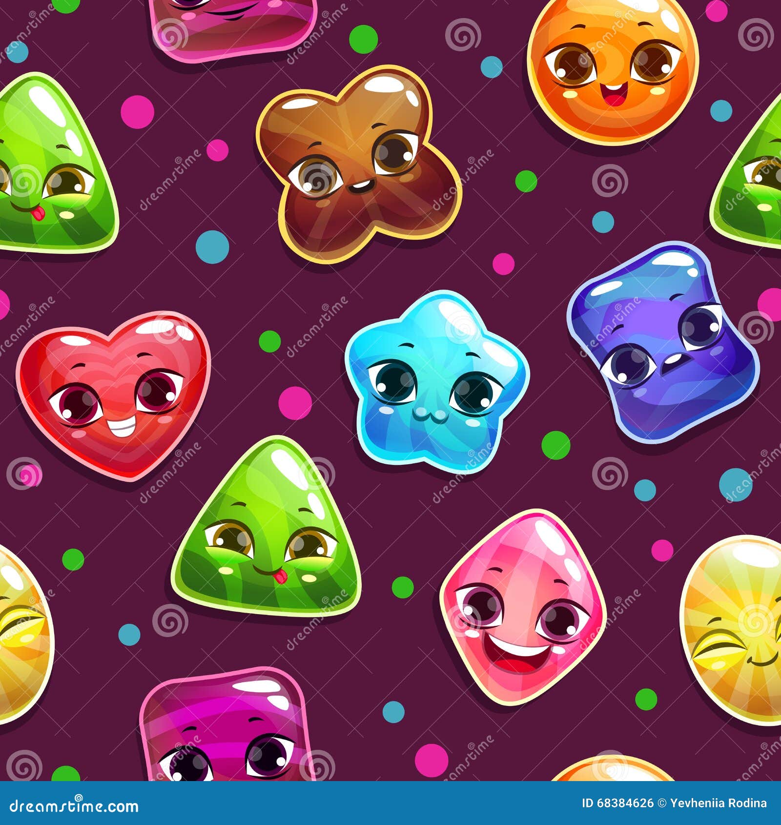 Seamless Pattern with Candy Characters Stock Vector - Illustration of ...