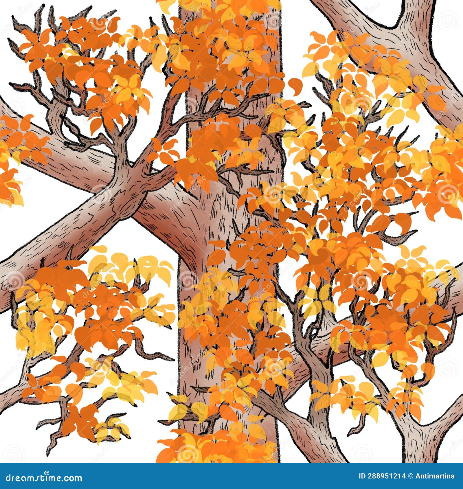 Seamless Pattern of Canopy in Forest with Autumn Leaves Stock ...