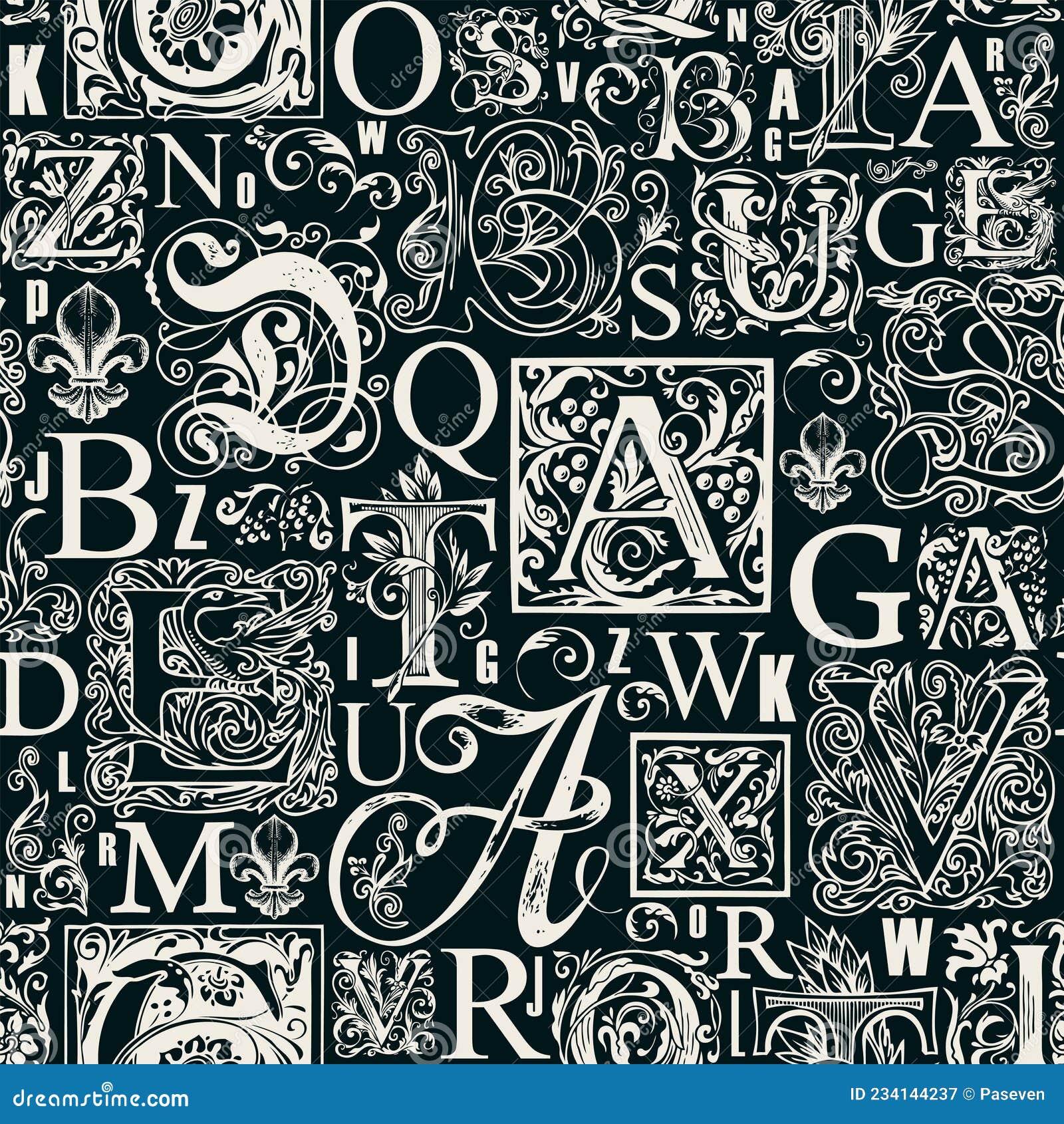 Seamless Pattern with Capital and Initial Letters Stock Vector ...