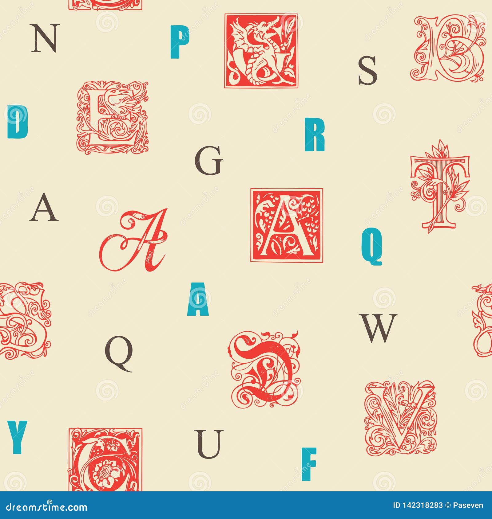 Seamless Pattern with Capital and Initial Letters Stock Vector ...