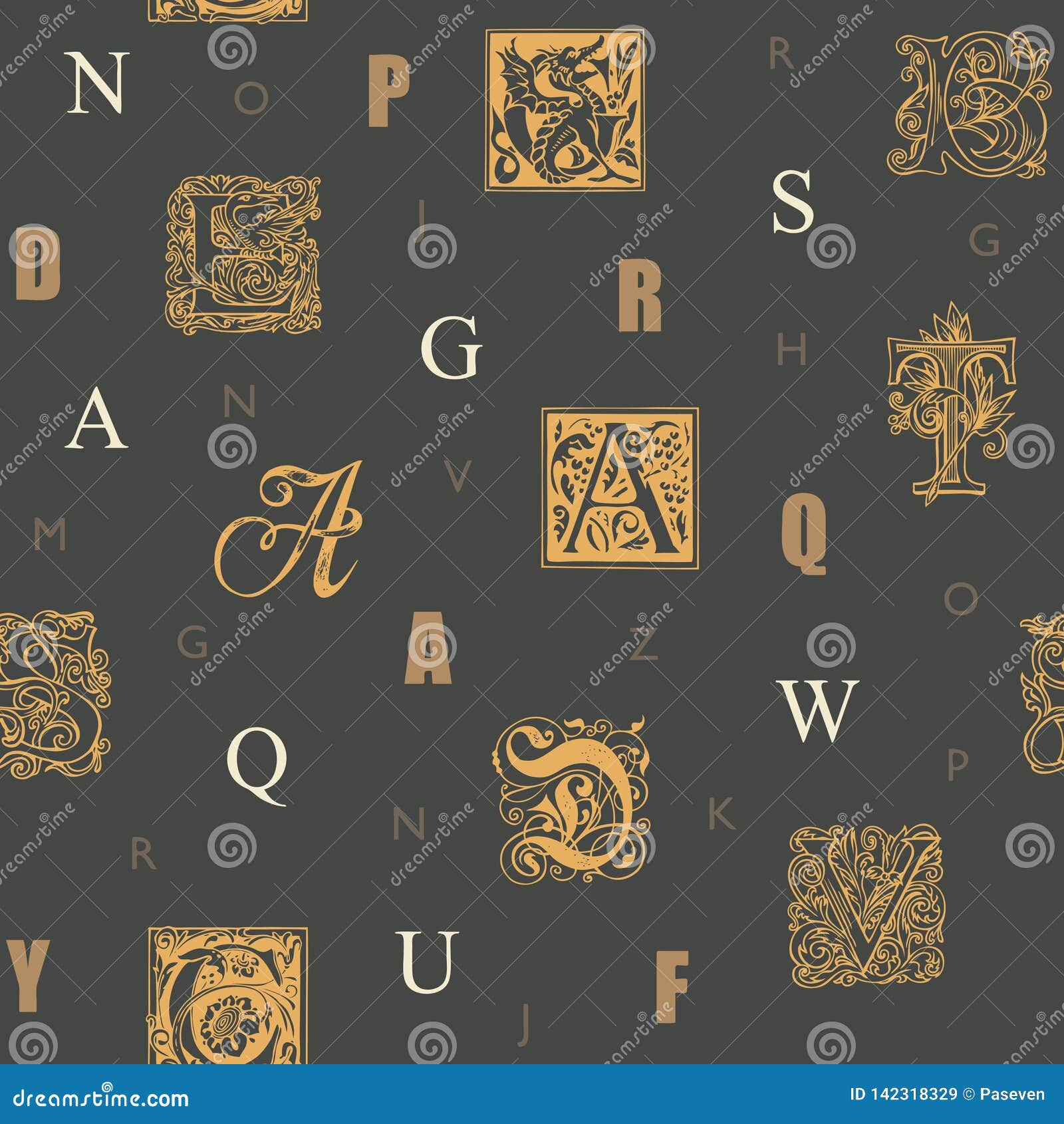 Seamless Pattern with Capital and Initial Letters Stock Vector ...