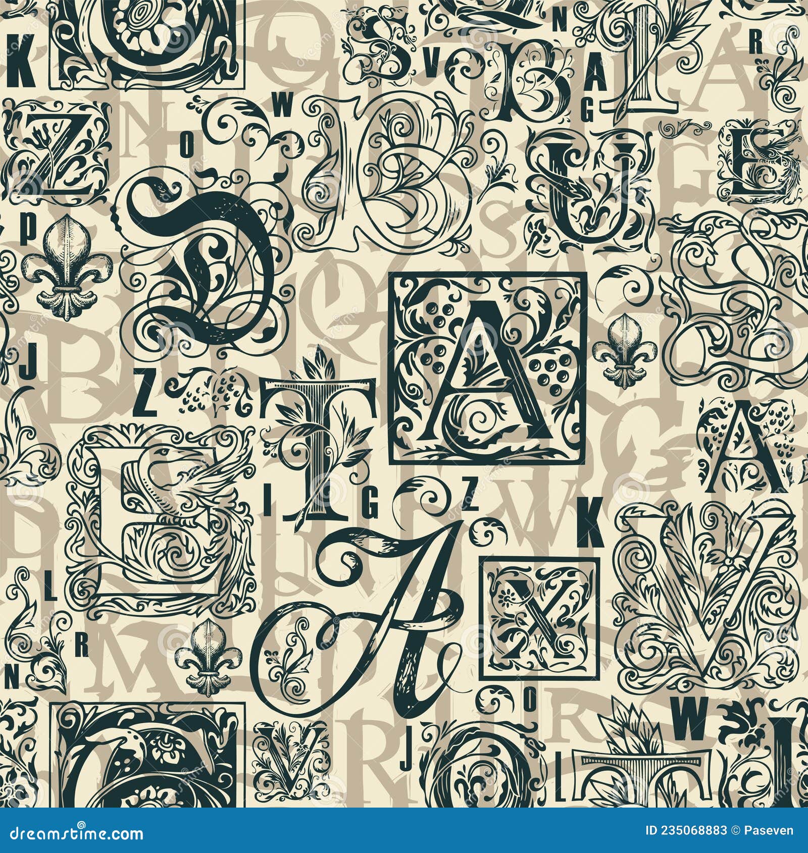 Seamless Pattern with Capital and Initial Letters Stock Vector ...