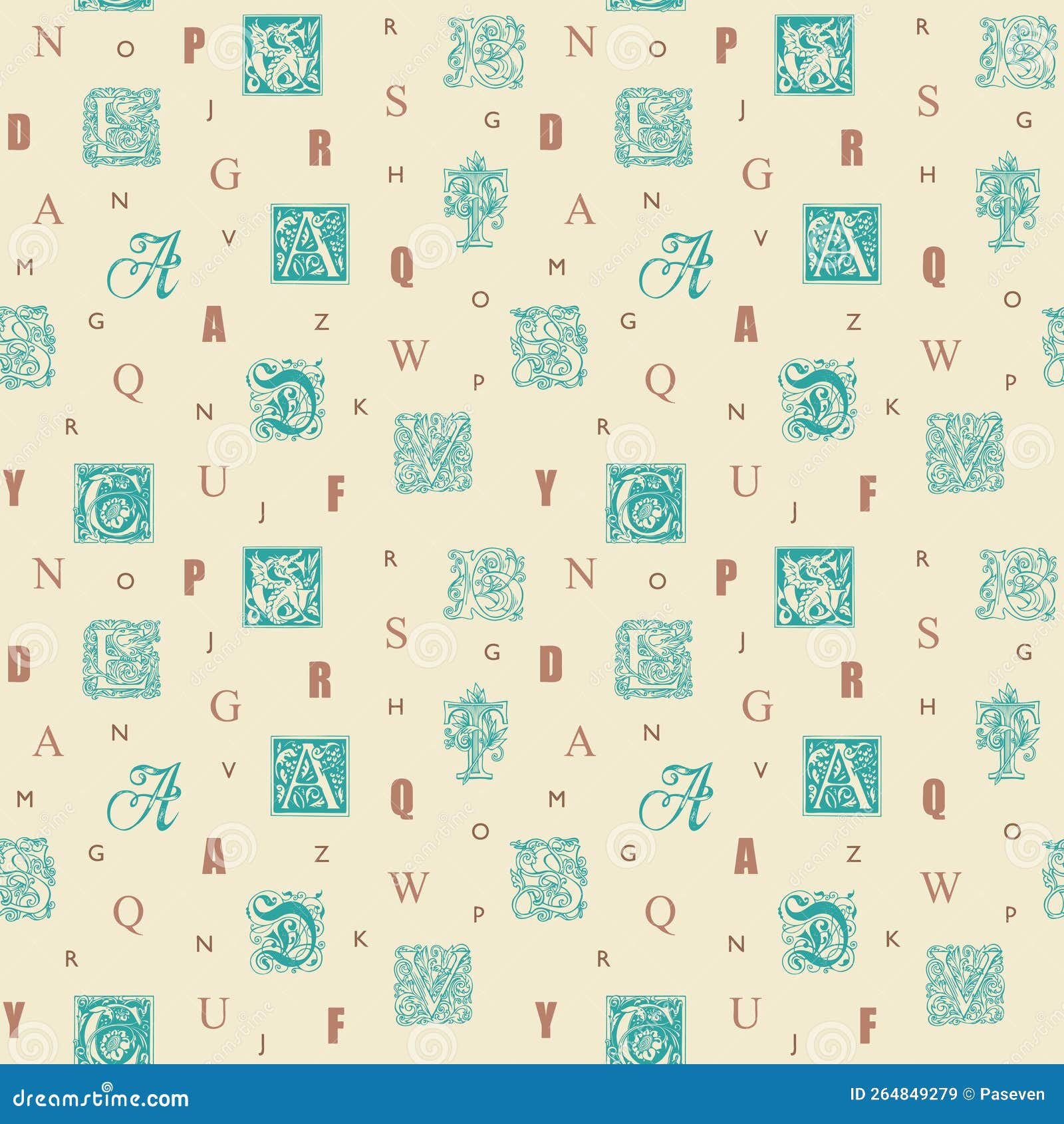 Seamless Pattern with Capital Letters and Hand Drawn Initial Letters ...