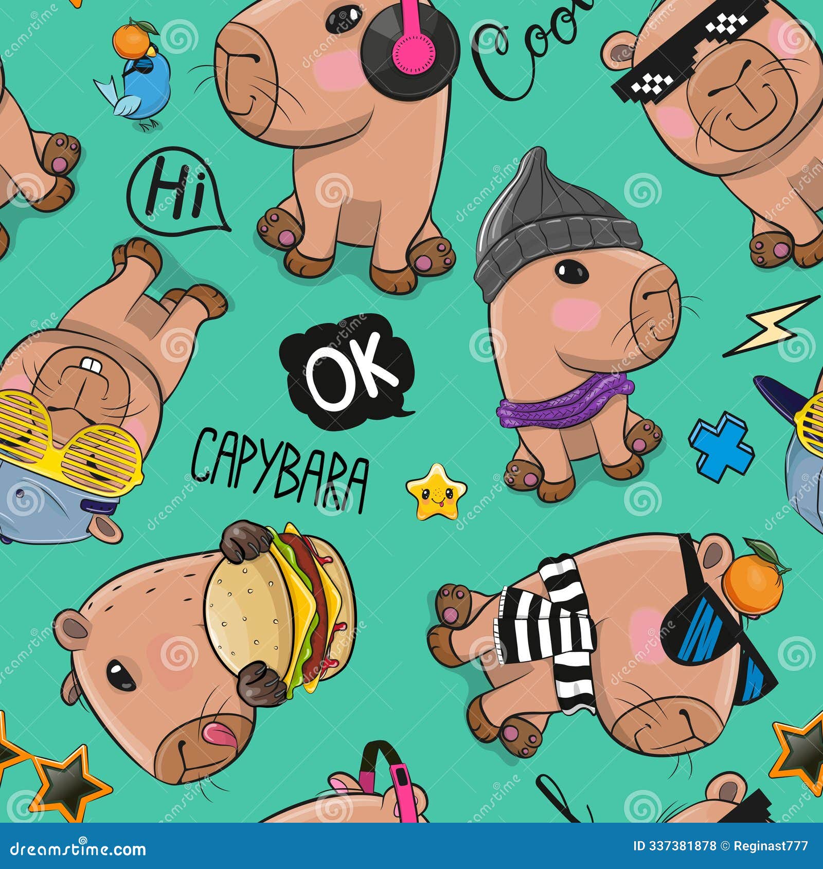 Seamless Pattern with Capybara Stock Illustration - Illustration of ...
