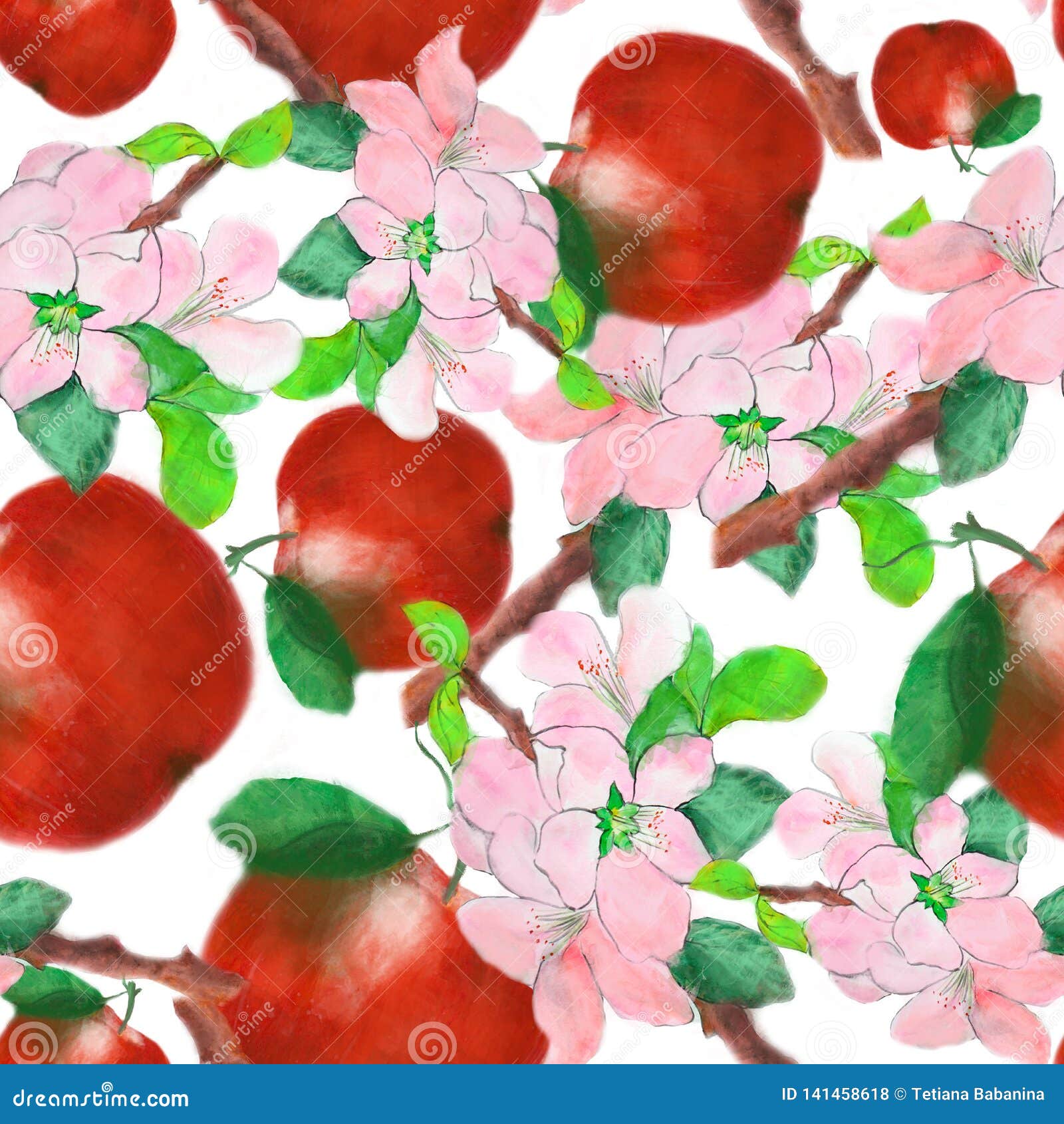 Seamless Pattern with Caramel Apples and Apple Tree Branch Stock ...