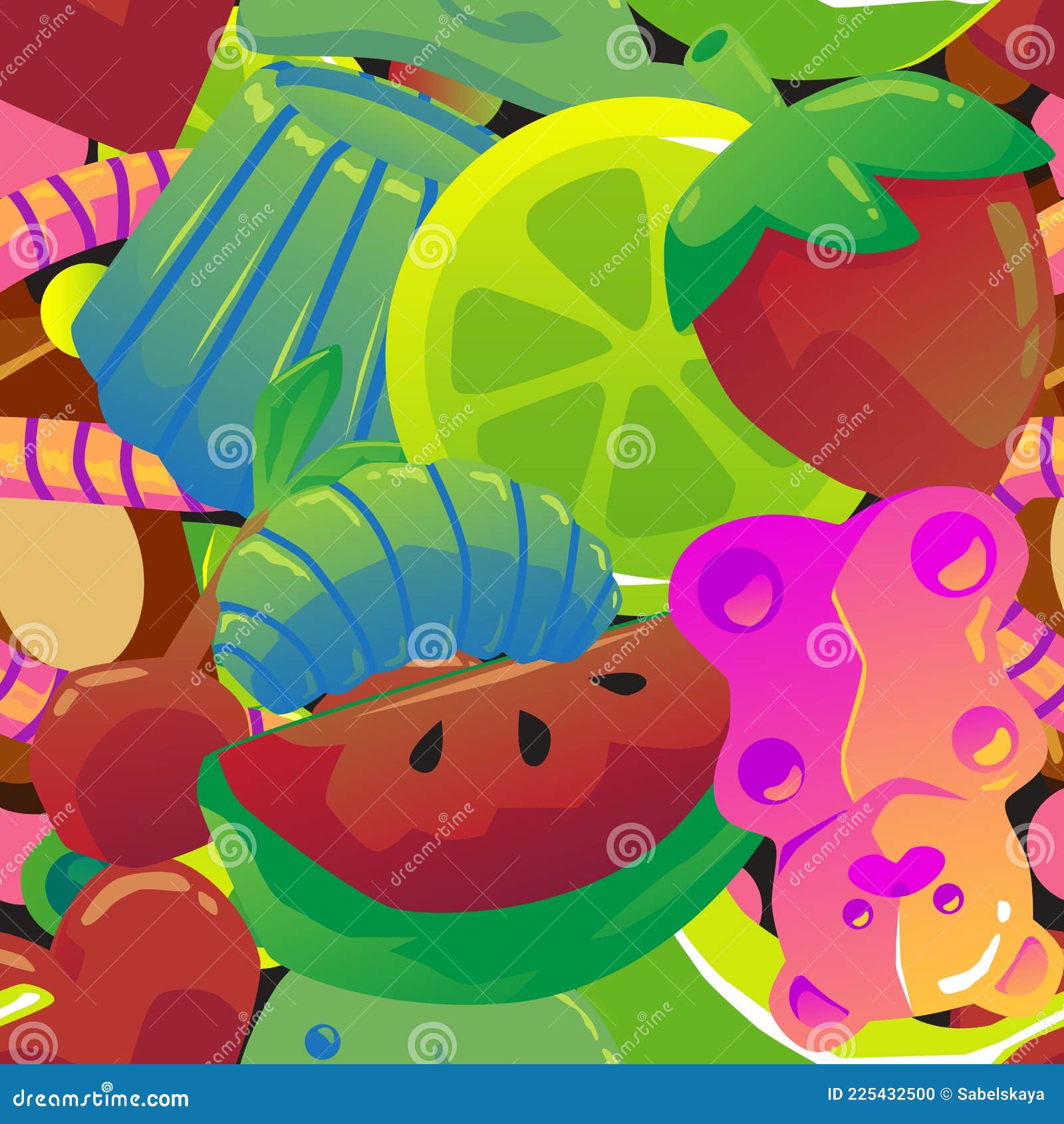 Seamless Pattern with Caramel and Jelly Candies, Flat Vector ...