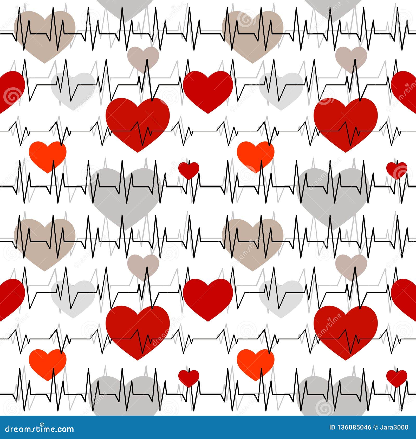 Seamless Pattern with a Cardiogram of Heart Rhythms Stock Illustration ...