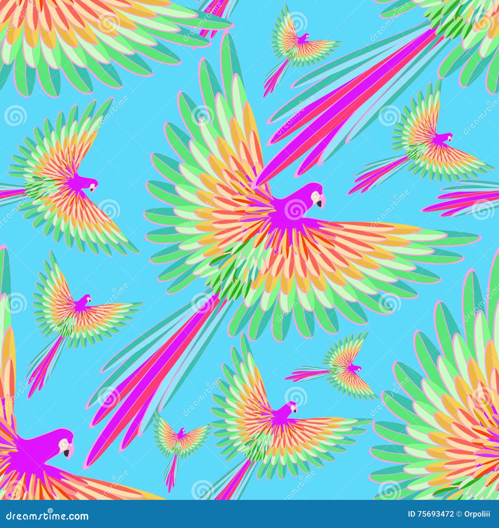 Seamless Pattern of the Caribbean Parrot Flying Stock Vector ...