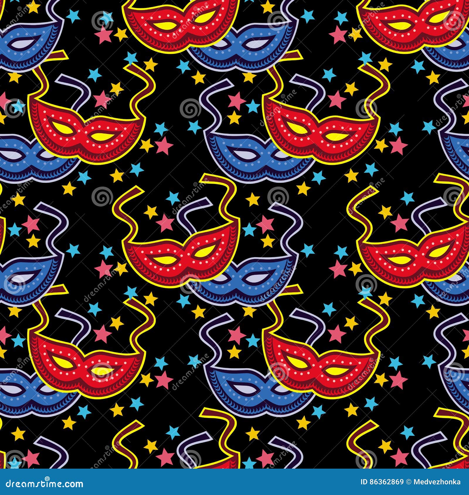 Seamless Pattern with Carnival Masks. Raster Clip Art. Stock Image ...