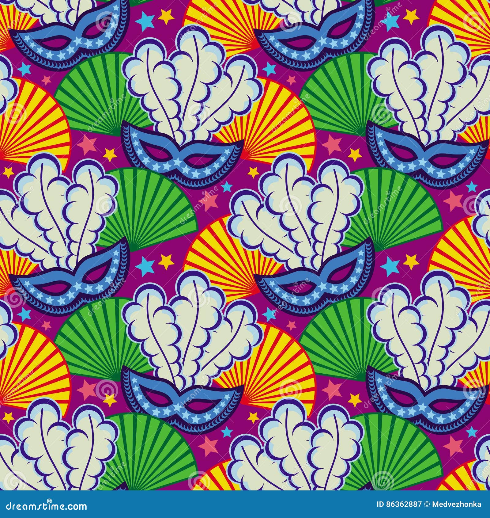 Seamless Pattern with Carnival Masks. Raster Clip Art. Stock ...