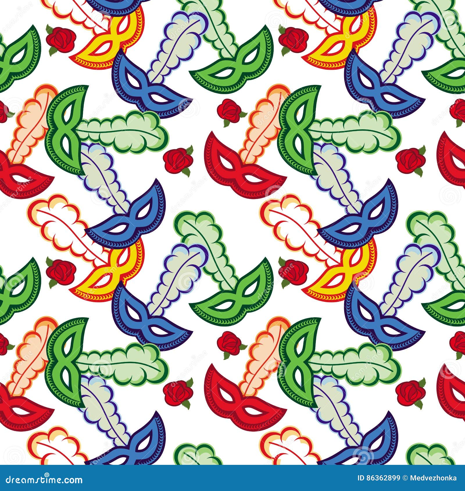 Seamless Pattern with Carnival Masks. Raster Clip Art. Stock ...