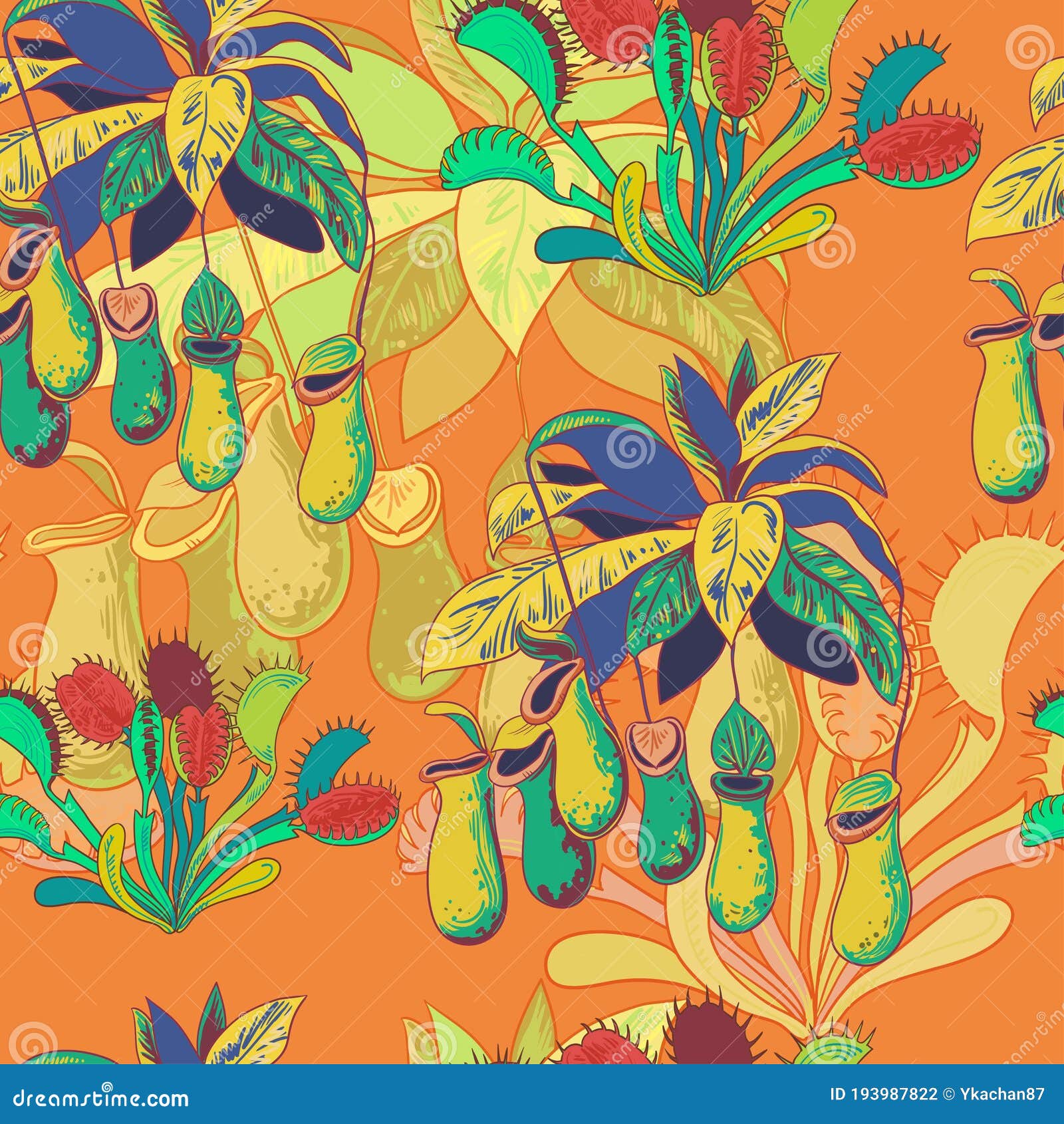 Seamless Pattern with Carnivores Plants. Vector Illustration. Stock ...