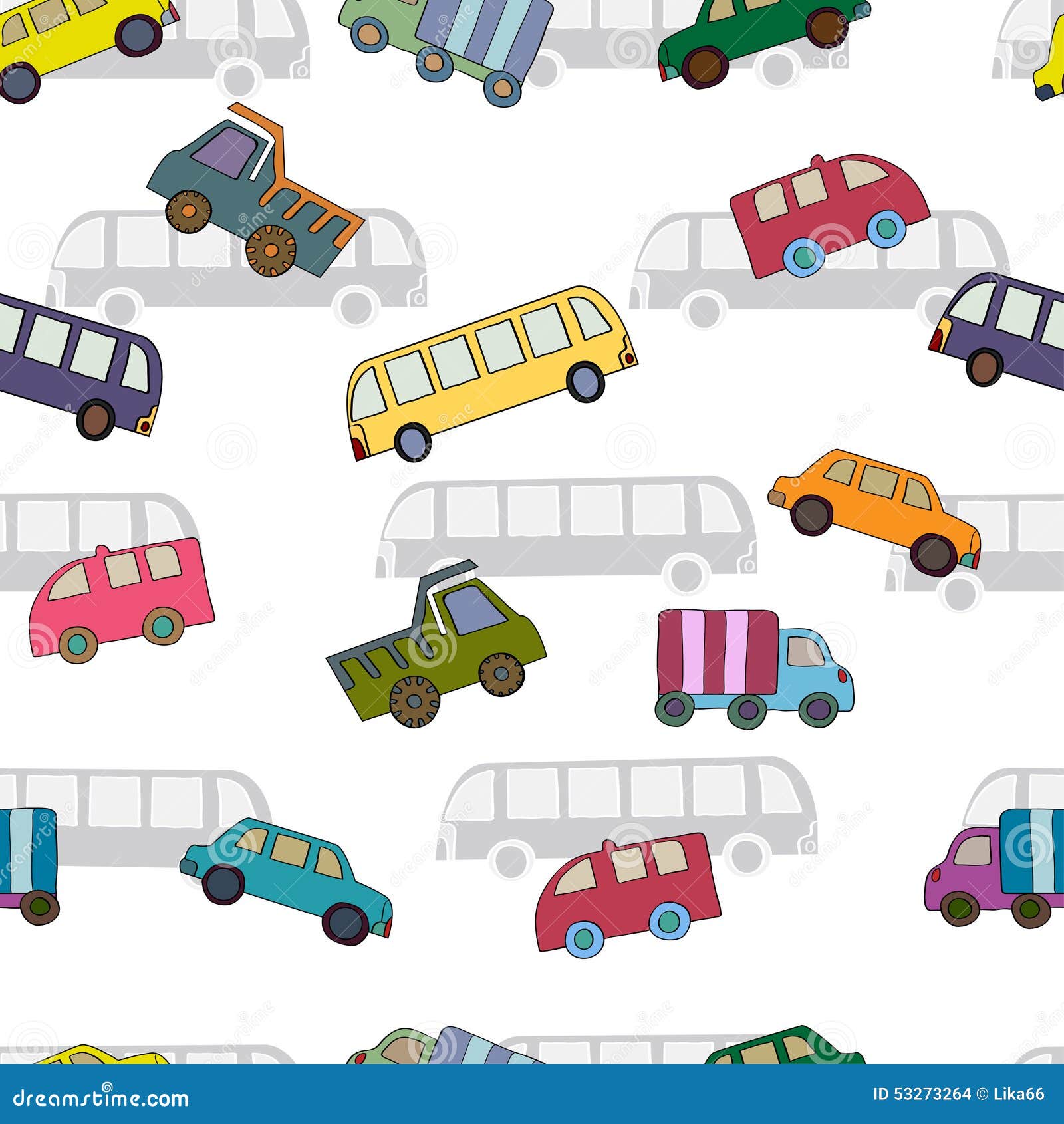 Seamless Pattern with Cars and Bus. Stock Vector - Illustration of ...