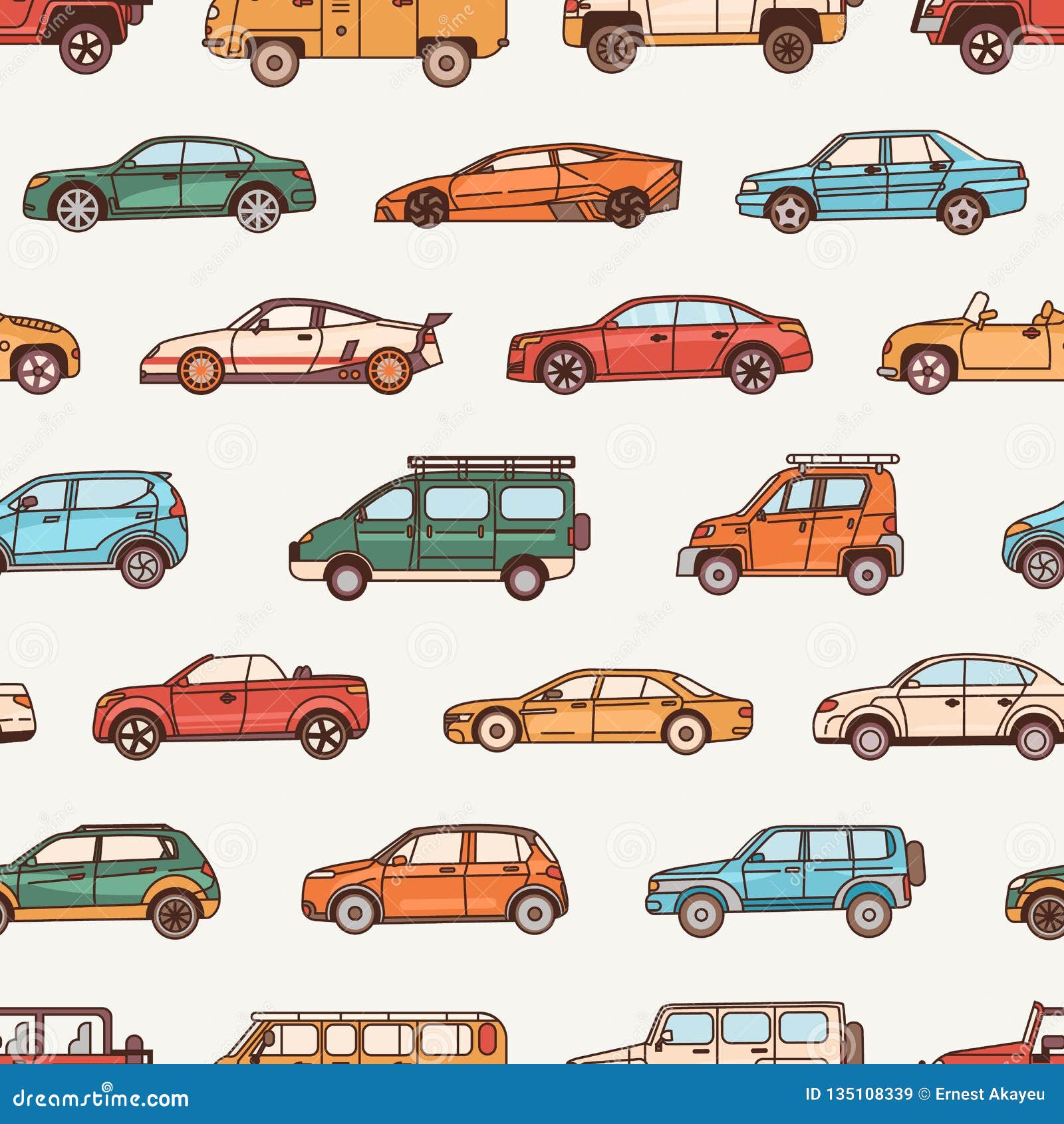 Seamless Pattern with Cars of Various Body Configuration Styles ...