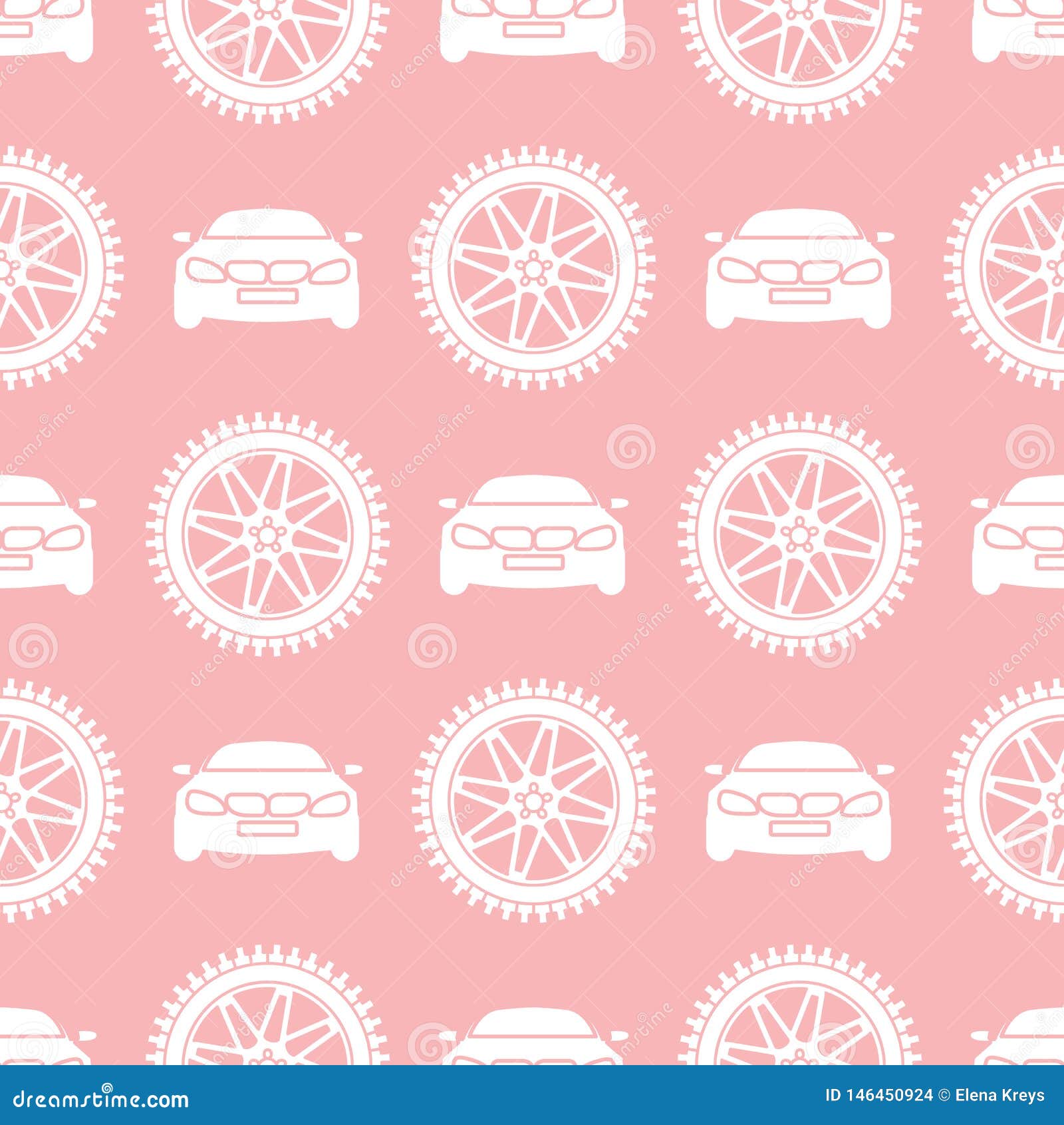 Seamless Pattern with Cars and Wheels Stock Vector - Illustration of ...
