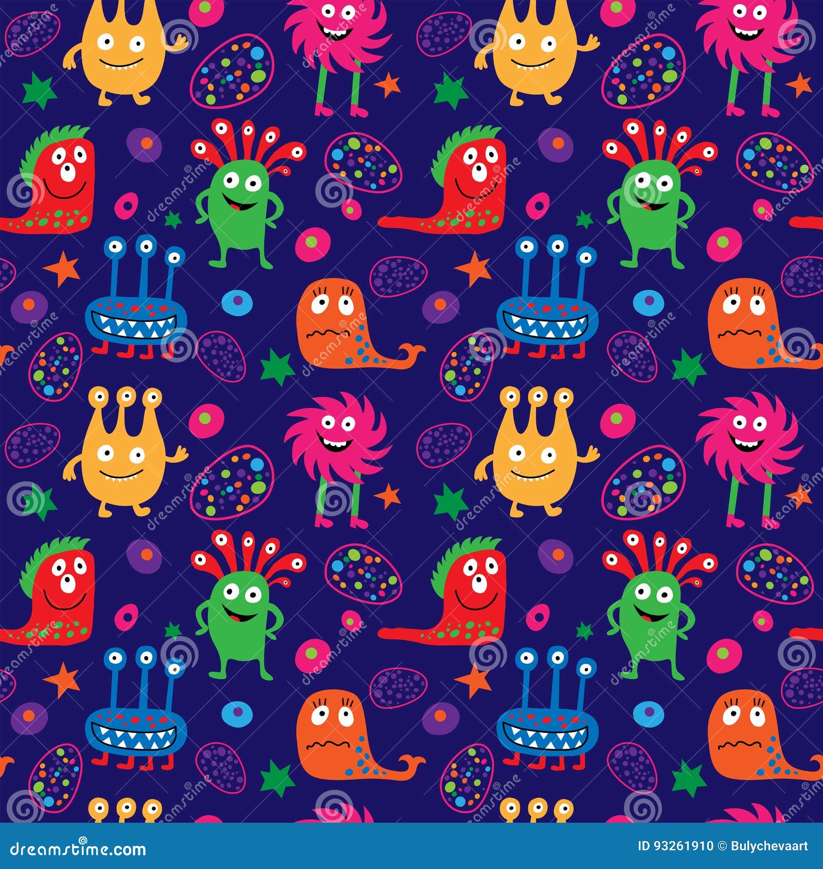 Seamless Pattern with Cartoon Aliens and Patterns Stock Vector ...