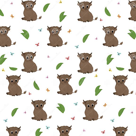 Seamless Pattern with Cartoon Animal, Yak, Pattern Stock Vector ...