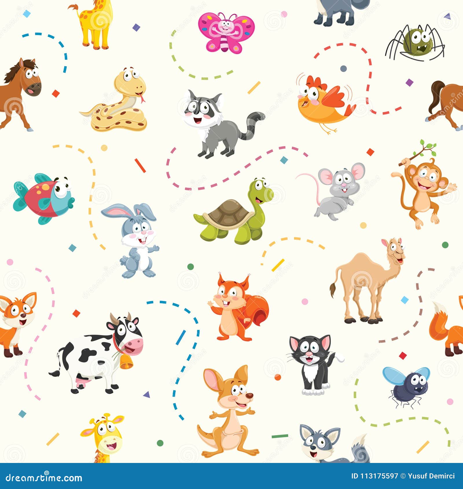 Seamless Pattern of Cartoon Animals Stock Vector - Illustration of cute ...