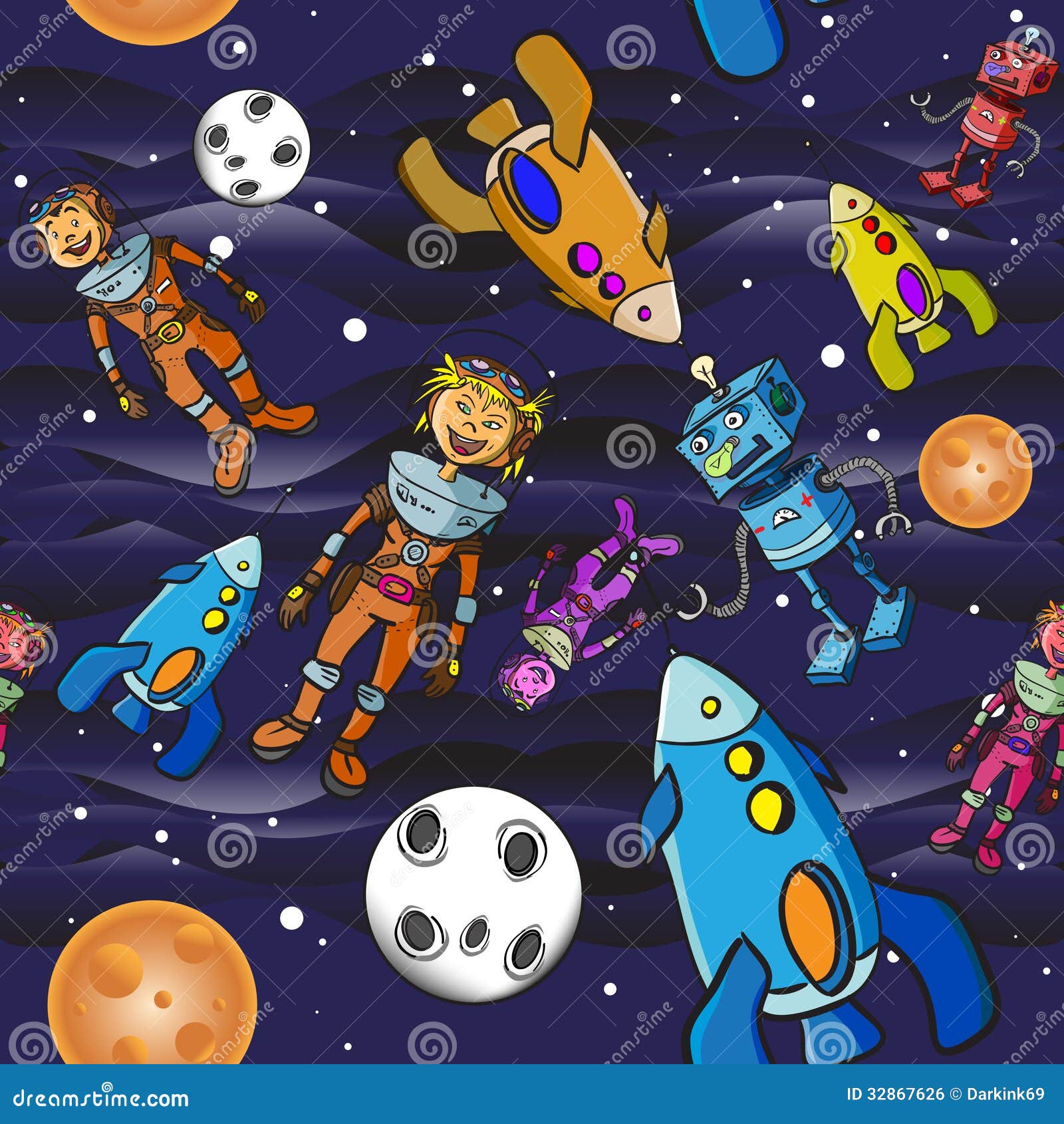 Seamless Pattern Cartoon Astronauts Stock Vector - Illustration of mars ...