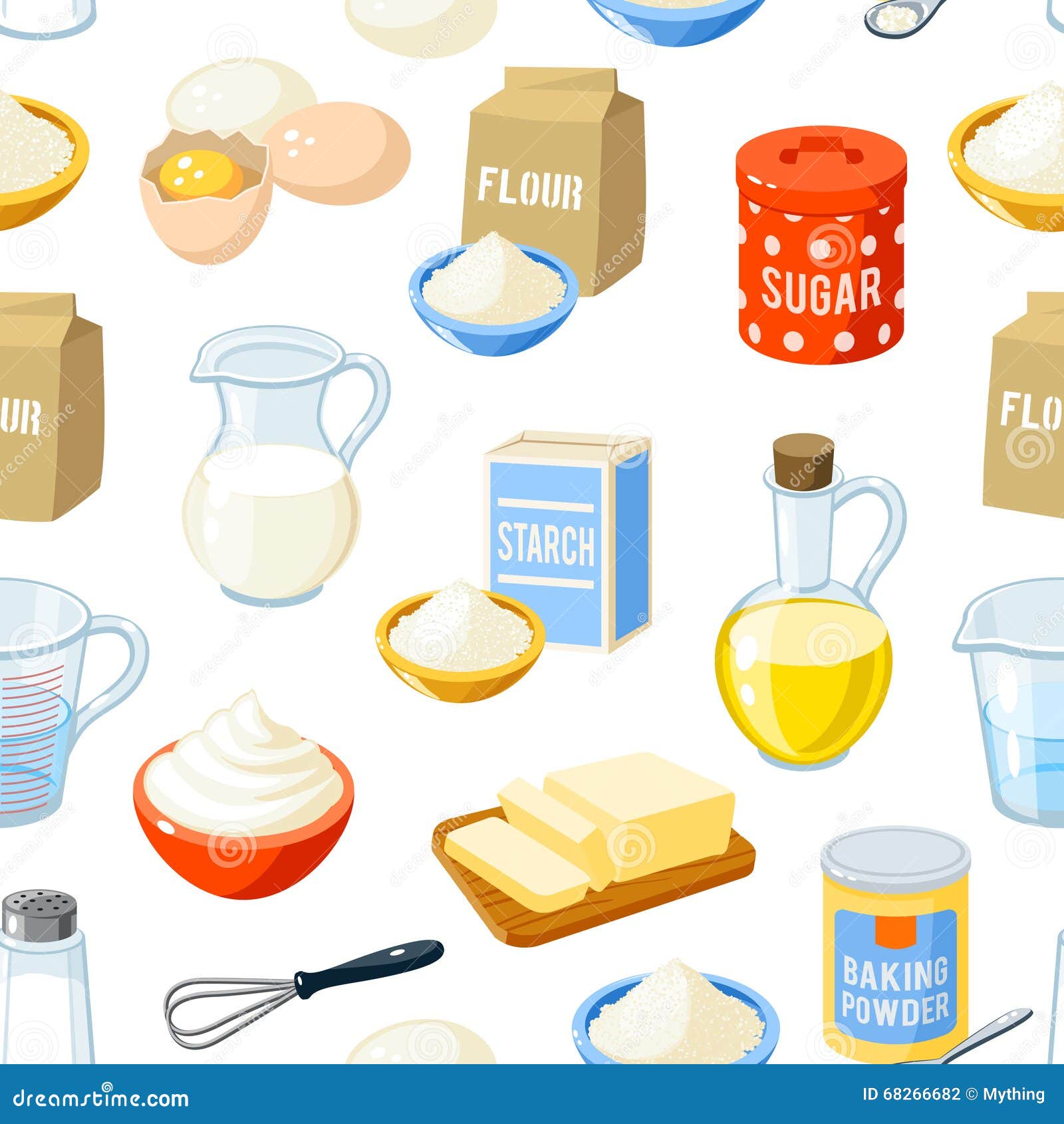 Seamless Pattern with Cartoon Baking Ingredients. Stock Vector ...