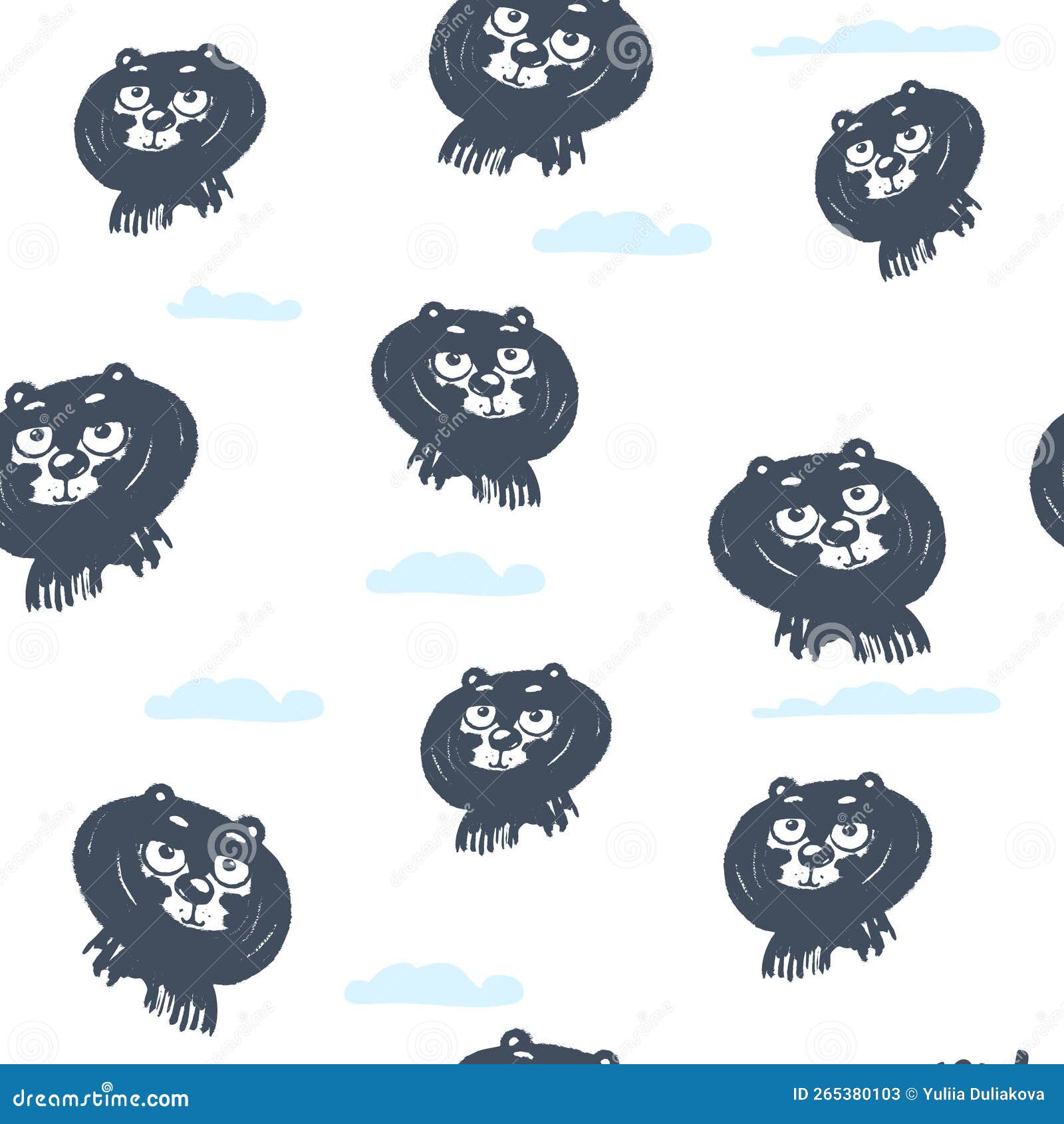 Seamless Pattern of Cartoon Bear Face Design on White Background Stock ...
