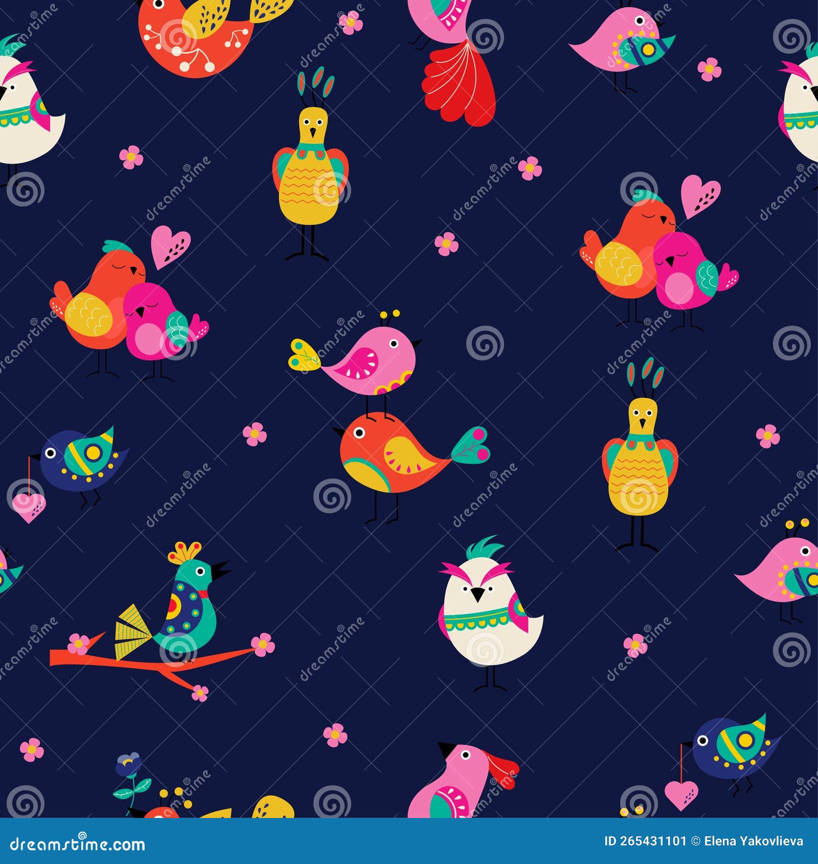 Seamless Pattern of Cartoon Birds. Vector Stock Vector - Illustration ...