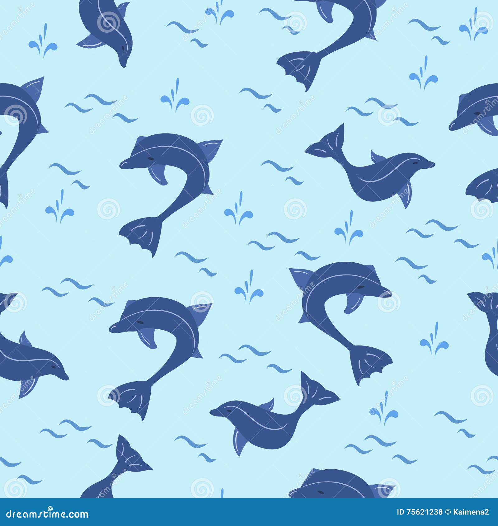 Seamless Pattern with Cartoon Blue Dolphins Vector Stock Vector ...