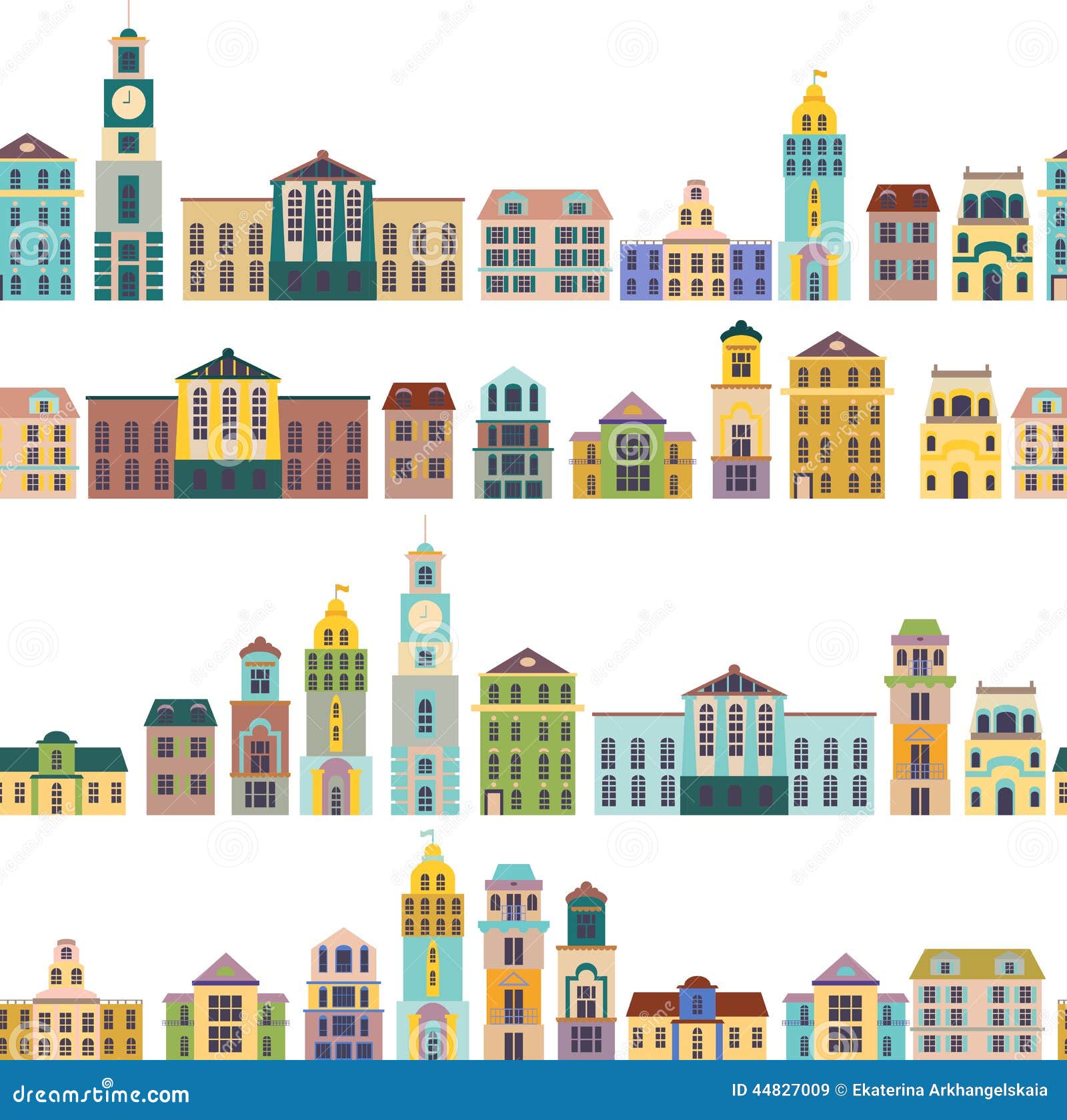 Seamless Pattern with Cartoon Buildings Stock Vector - Illustration of ...