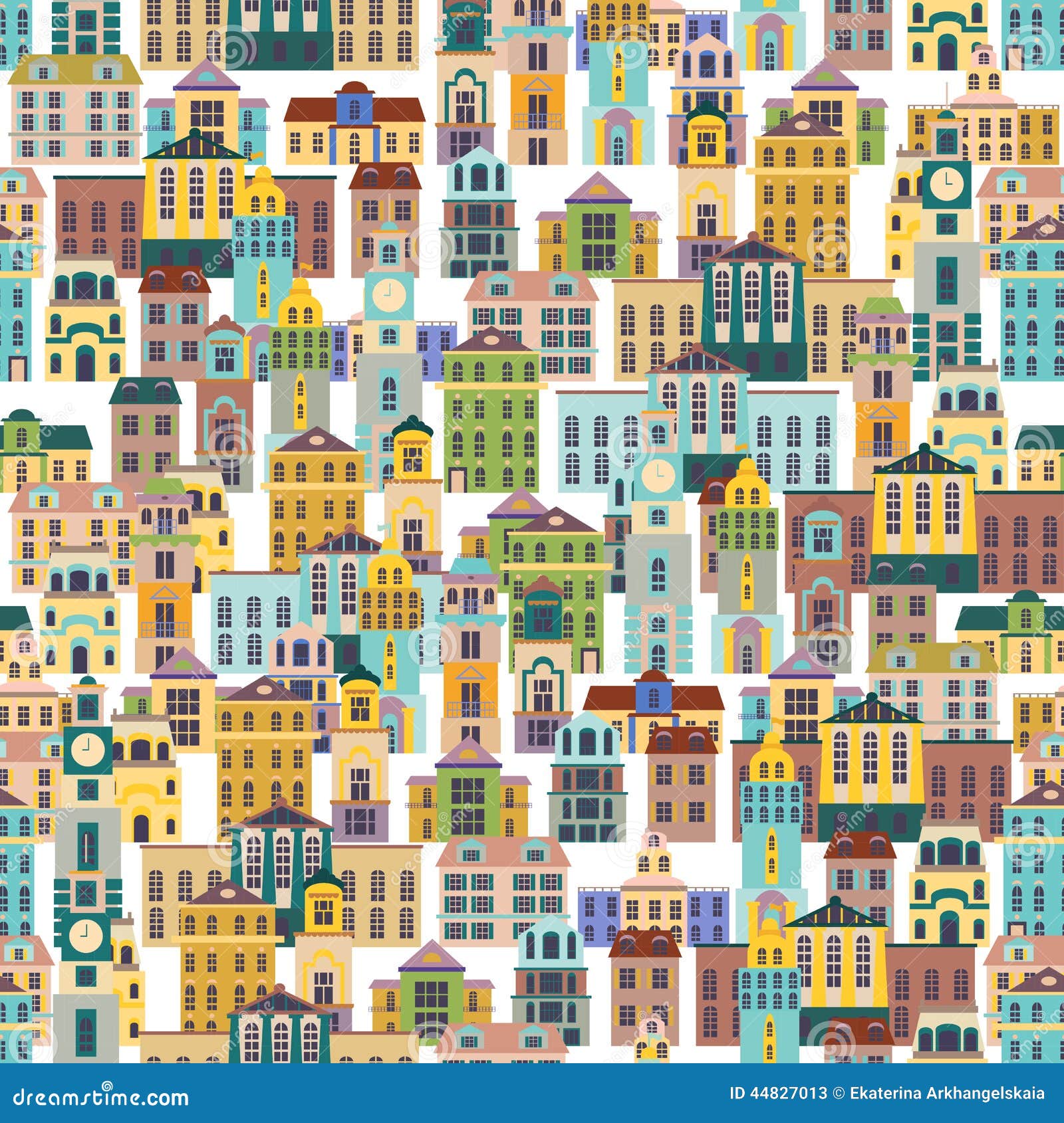 Seamless Pattern with Cartoon Buildings Stock Vector - Illustration of ...