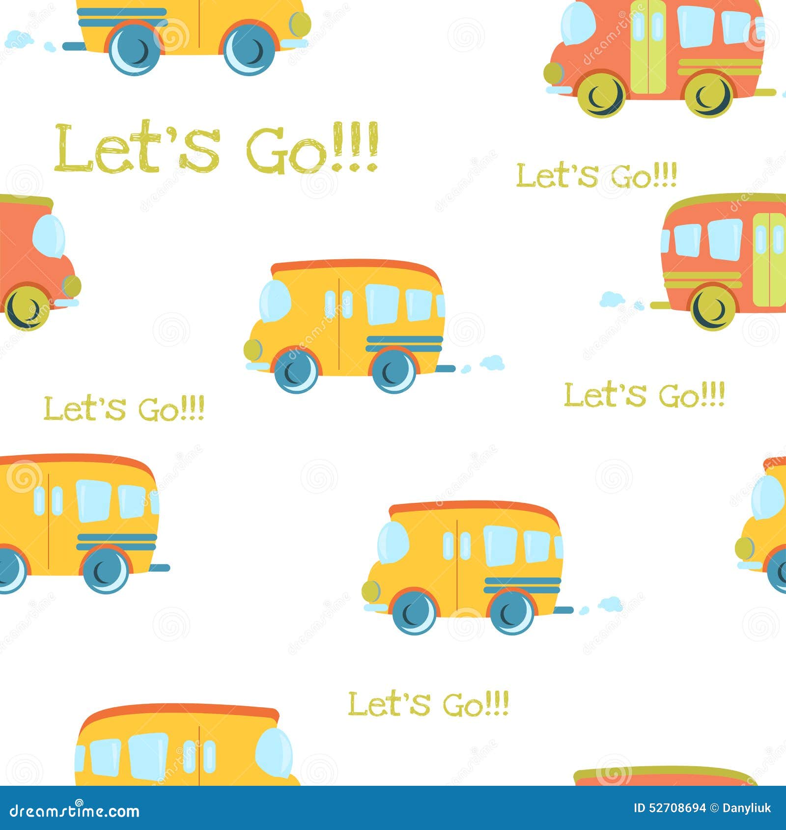 Seamless Pattern Cartoon Bus on the Road Stock Vector - Illustration of ...
