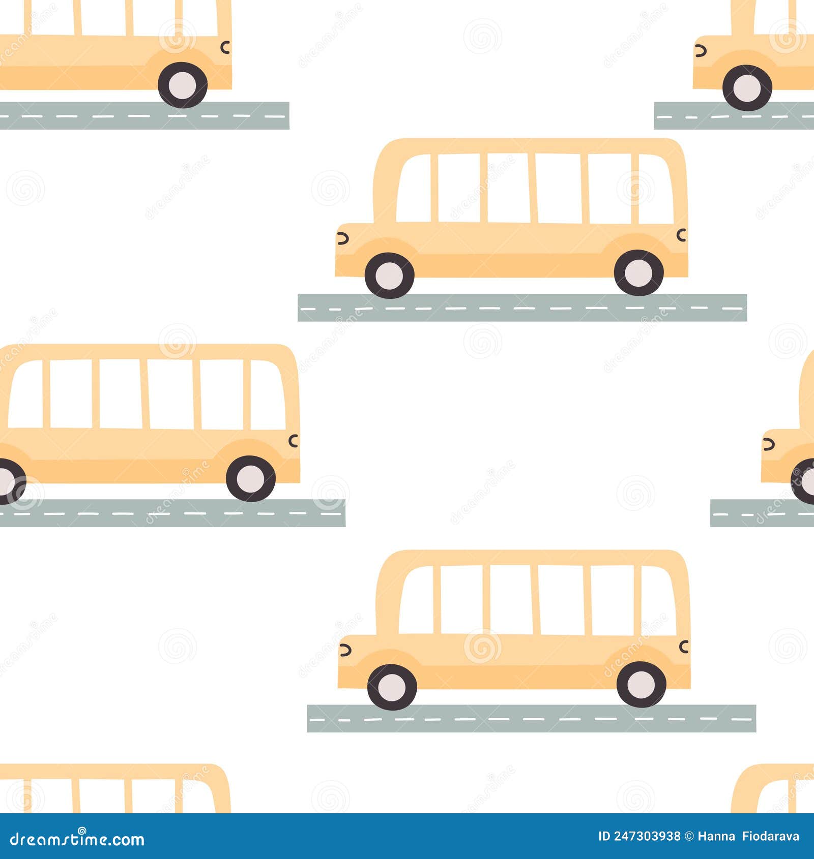 Seamless Pattern with Cartoon Buses, Decor Elements. Colorful Vector ...
