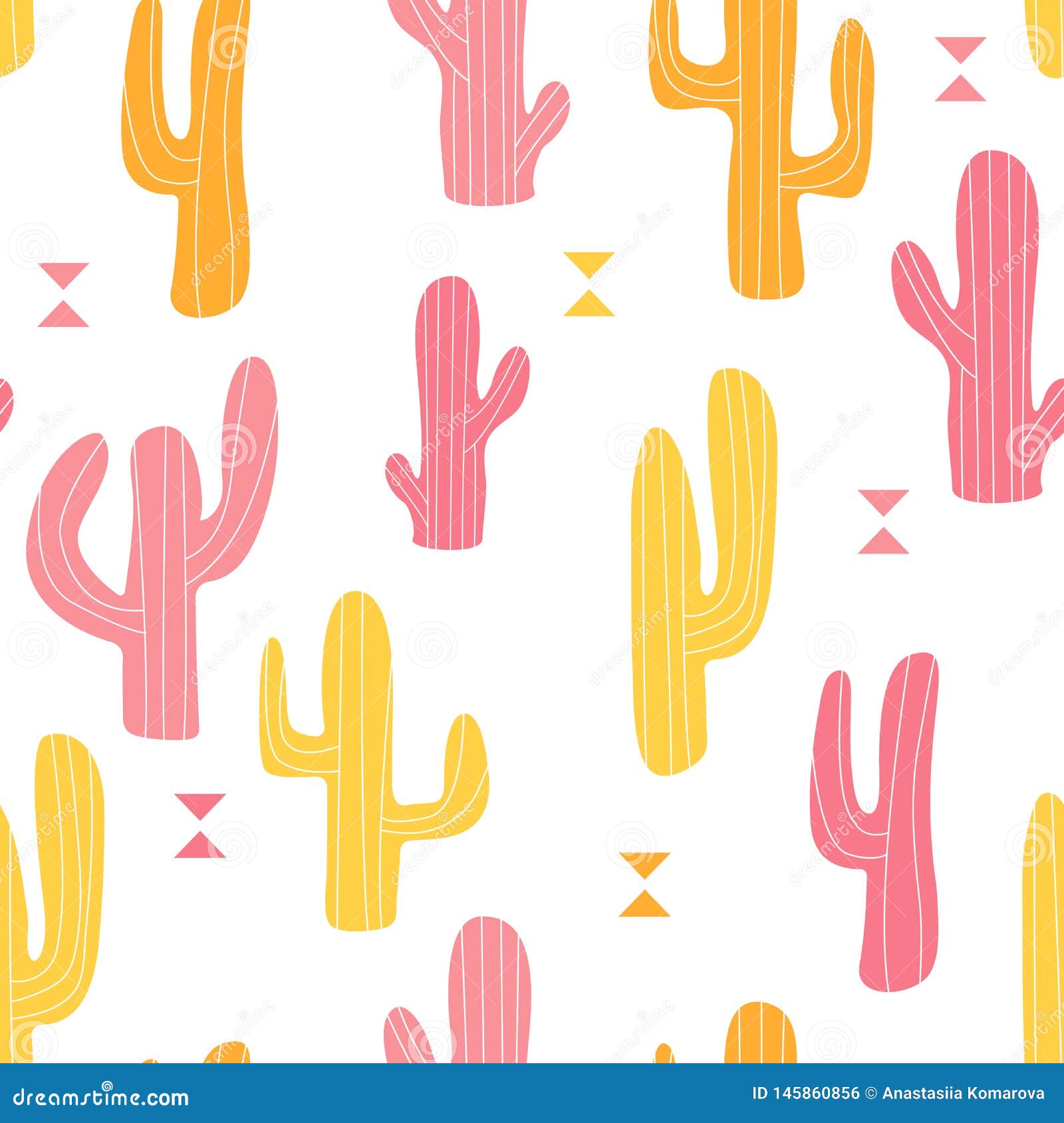 Seamless Pattern with Cartoon Cactus Decorated Graphic Elements. Yellow ...