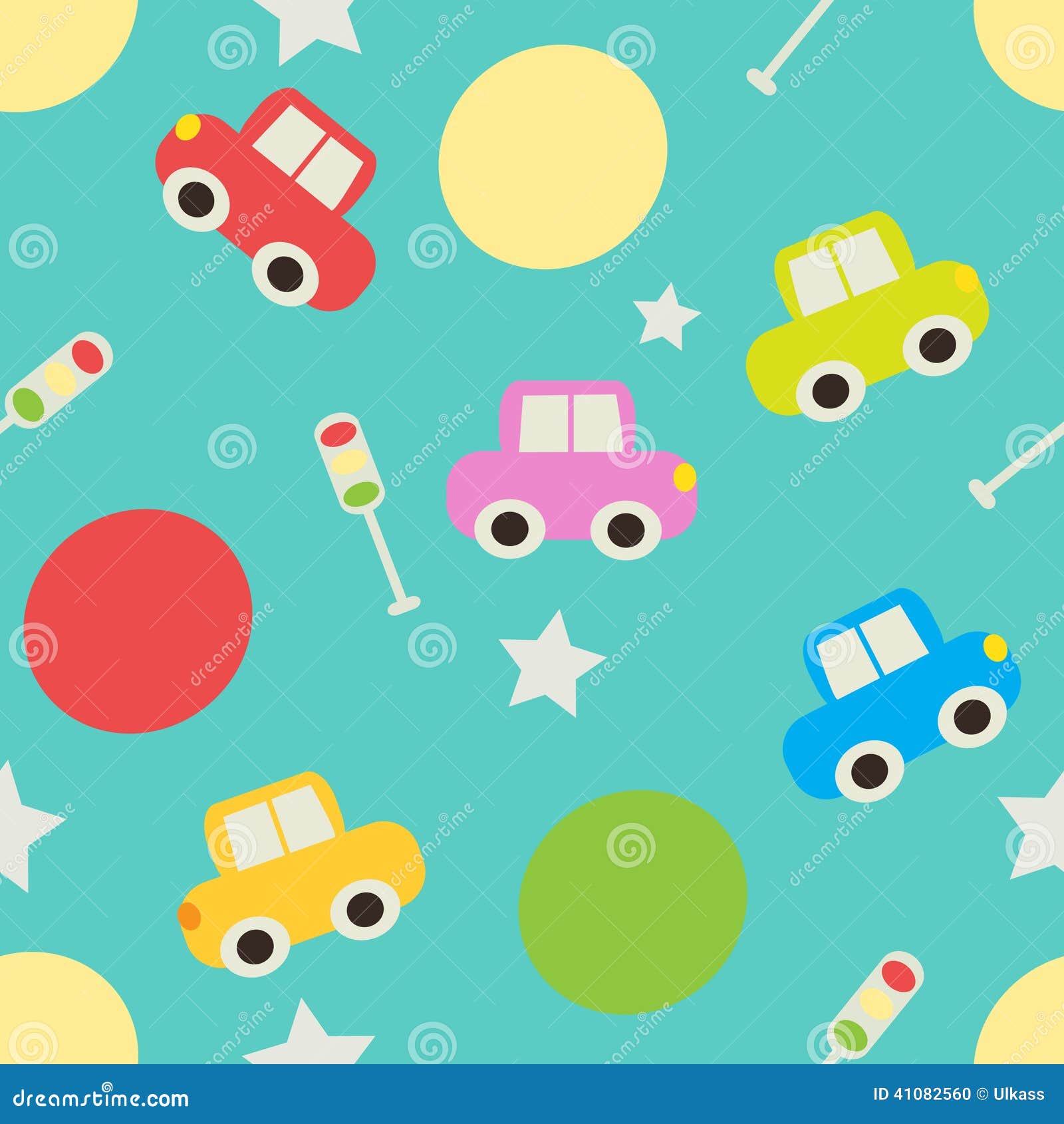 Seamless Pattern with Cartoon Cars in Blue Background. Stock Vector ...