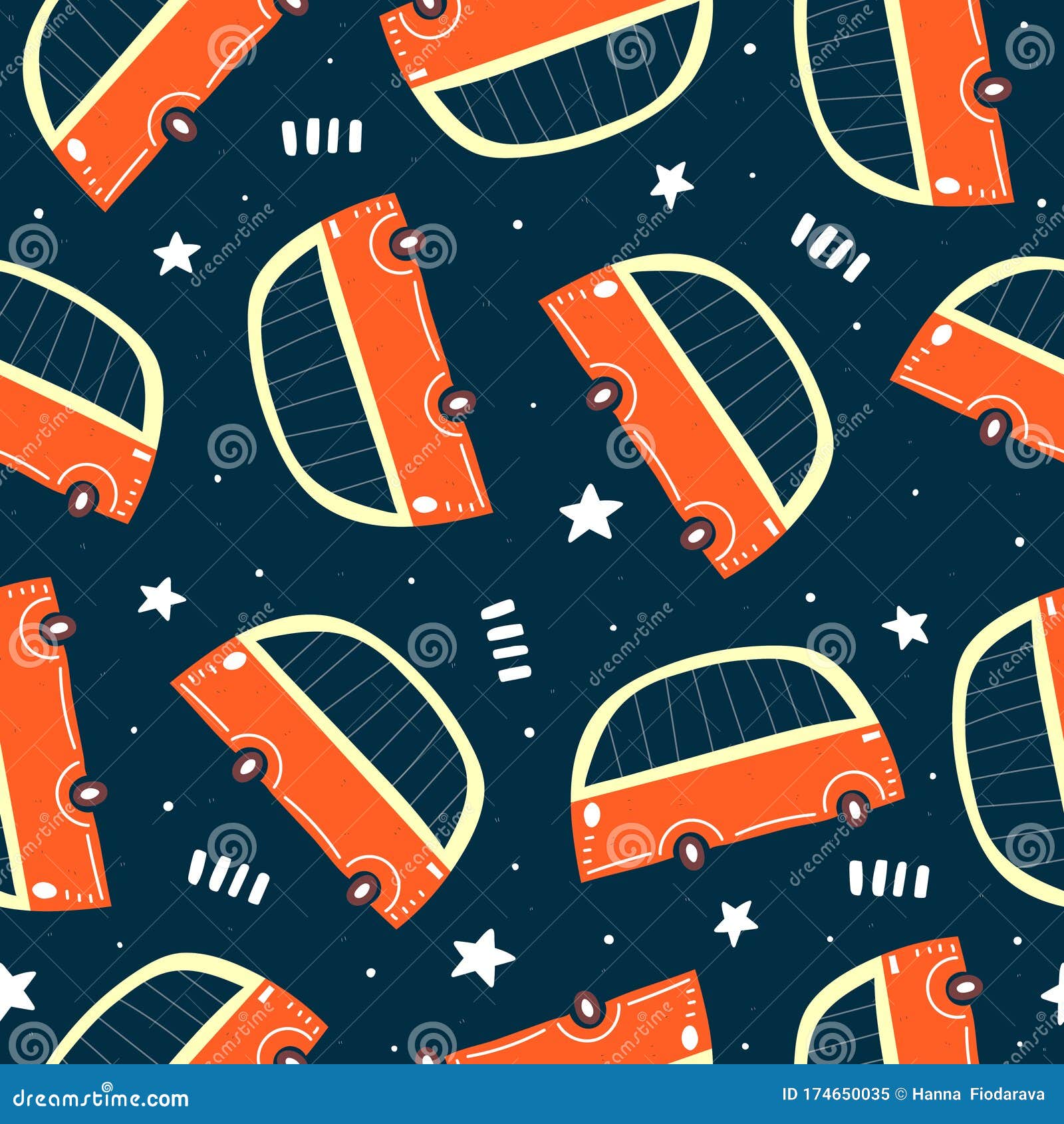 Seamless Pattern with Cartoon Cars, Decor Elements on a Neutral ...