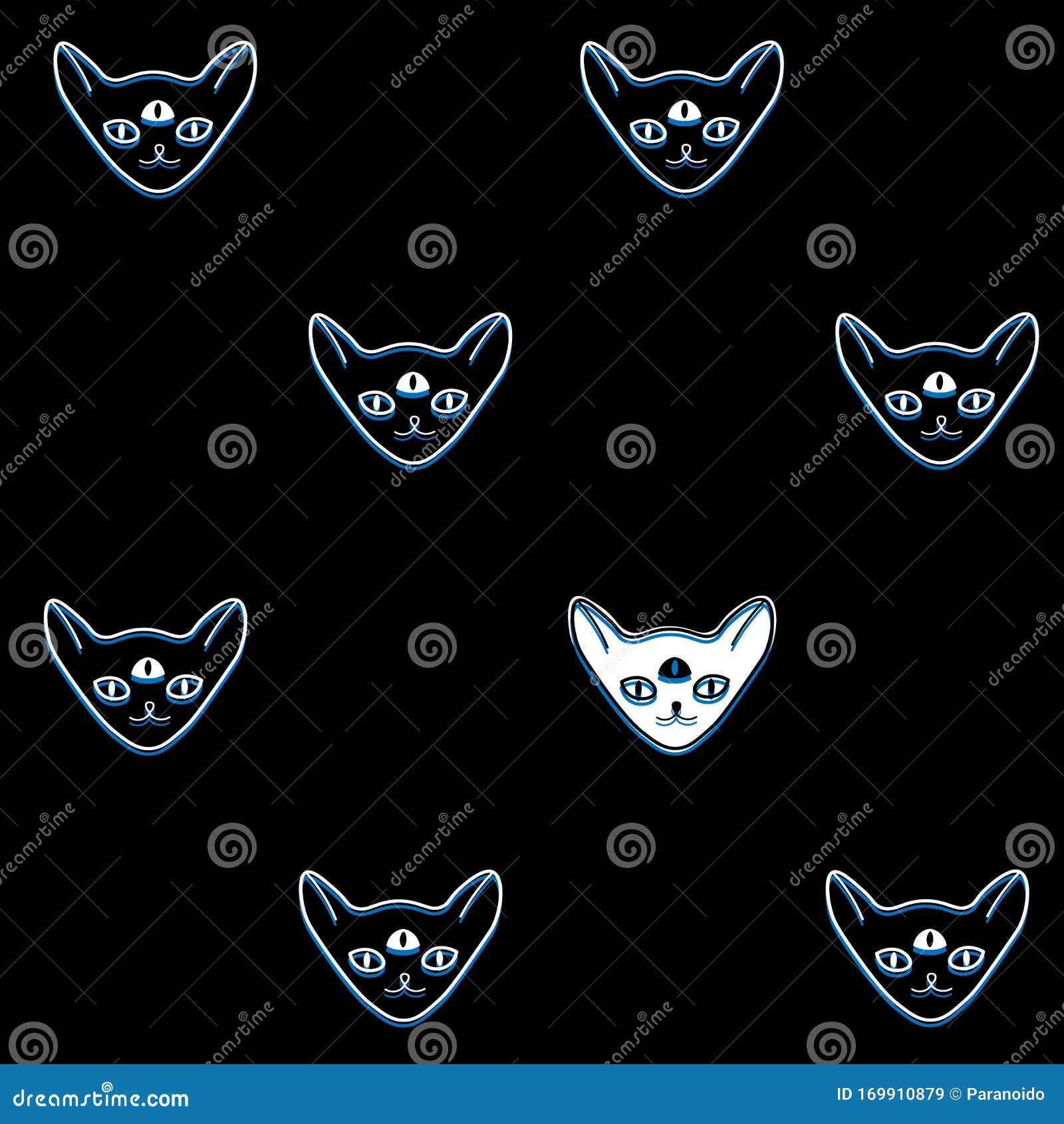 Seamless Pattern with Cartoon Cats with Third Eye Stock Vector ...